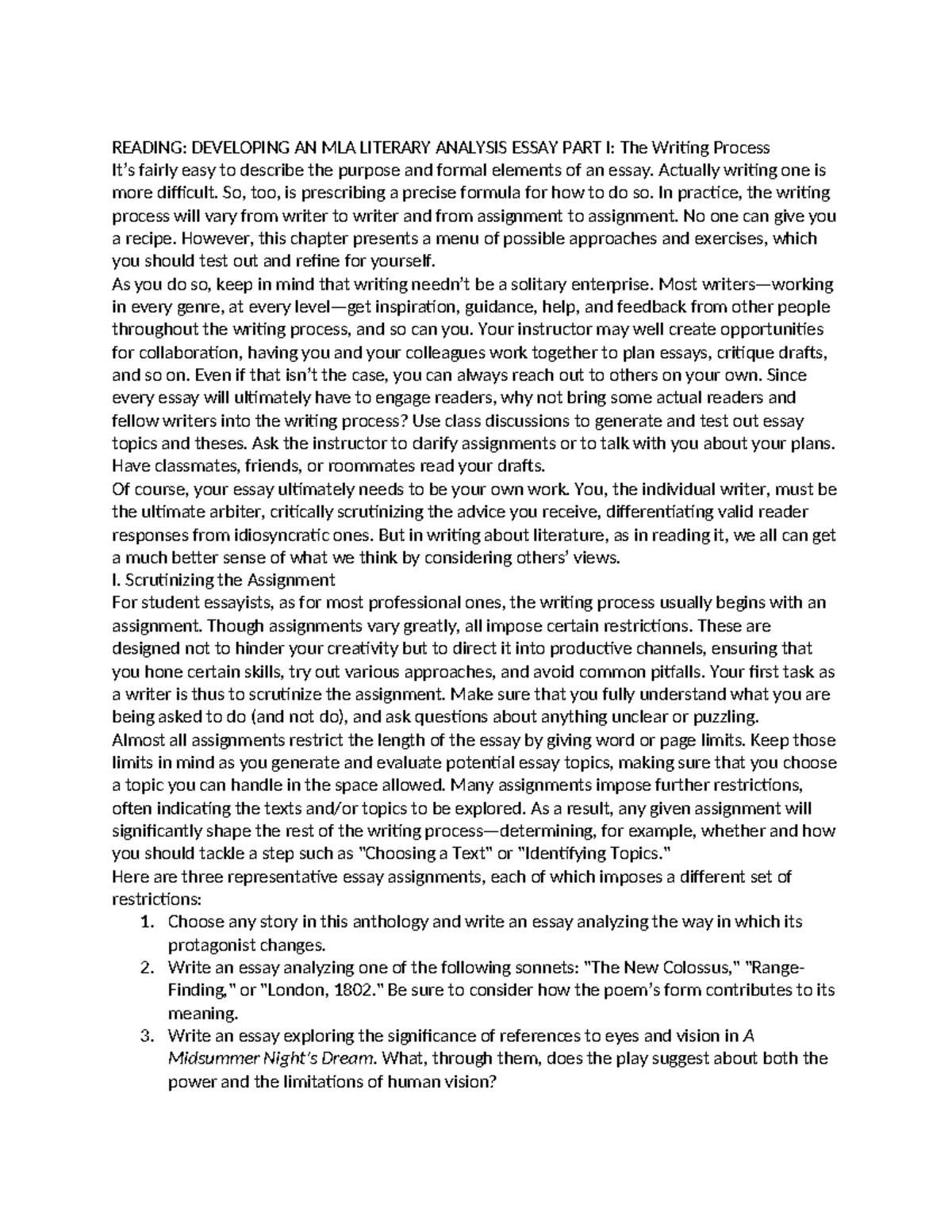 Developing Your Argument: The Writing Process for Literary Essays (ENG ...