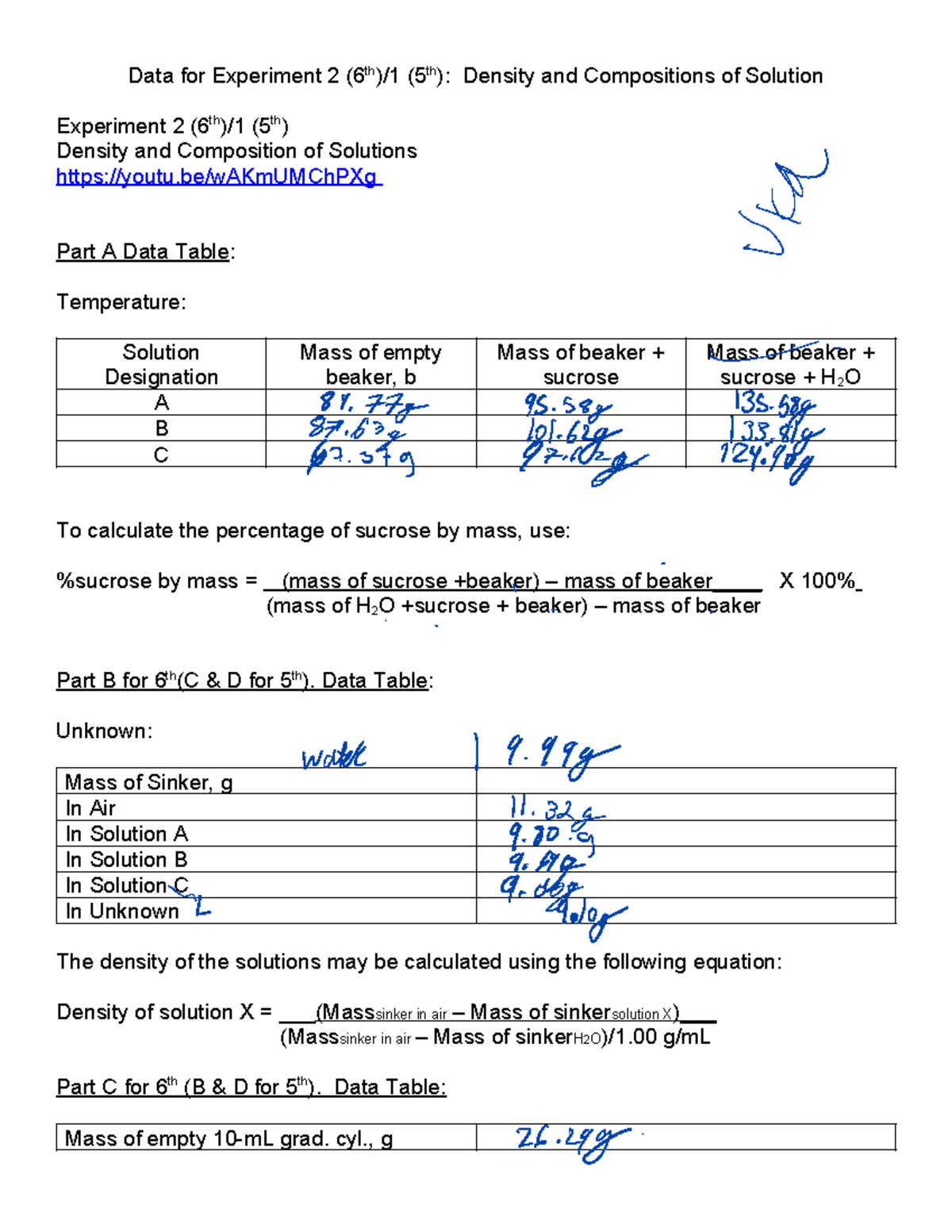 Data Results Tables for Density & Composition: Exp 2 (6th/5th) - Studocu