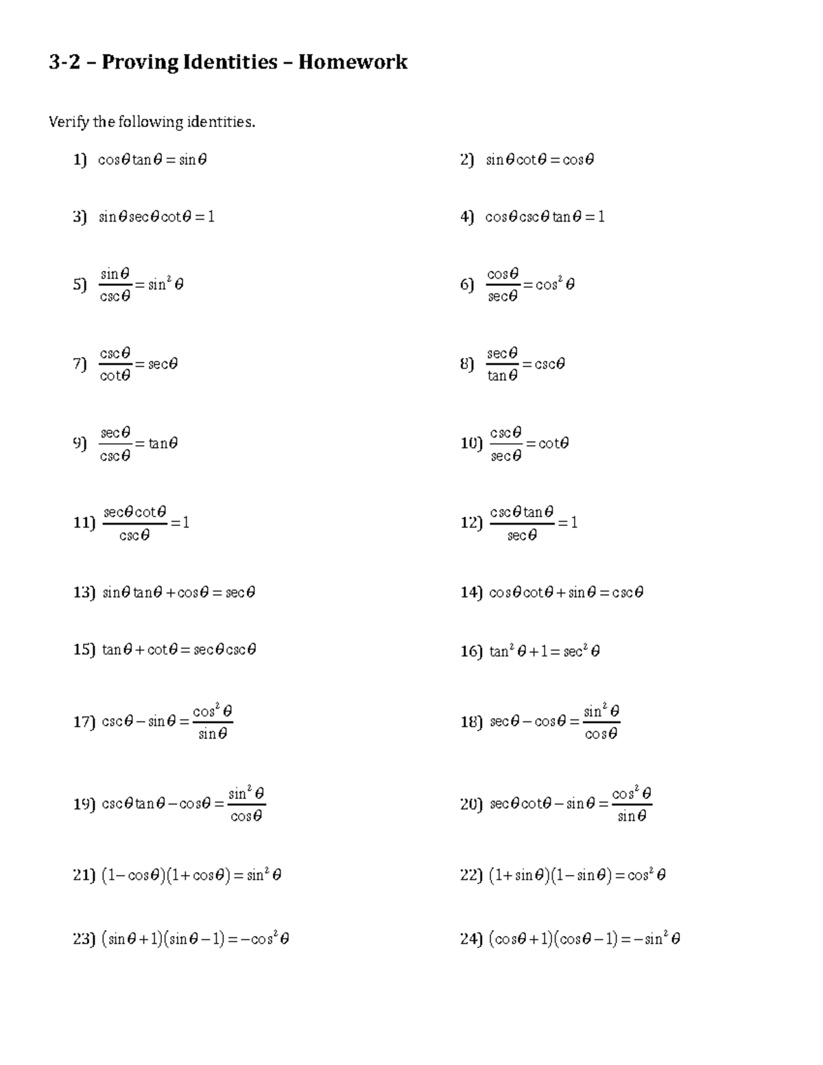 3-2 Proving Identities - Homework Solutions and Explanations - Studocu