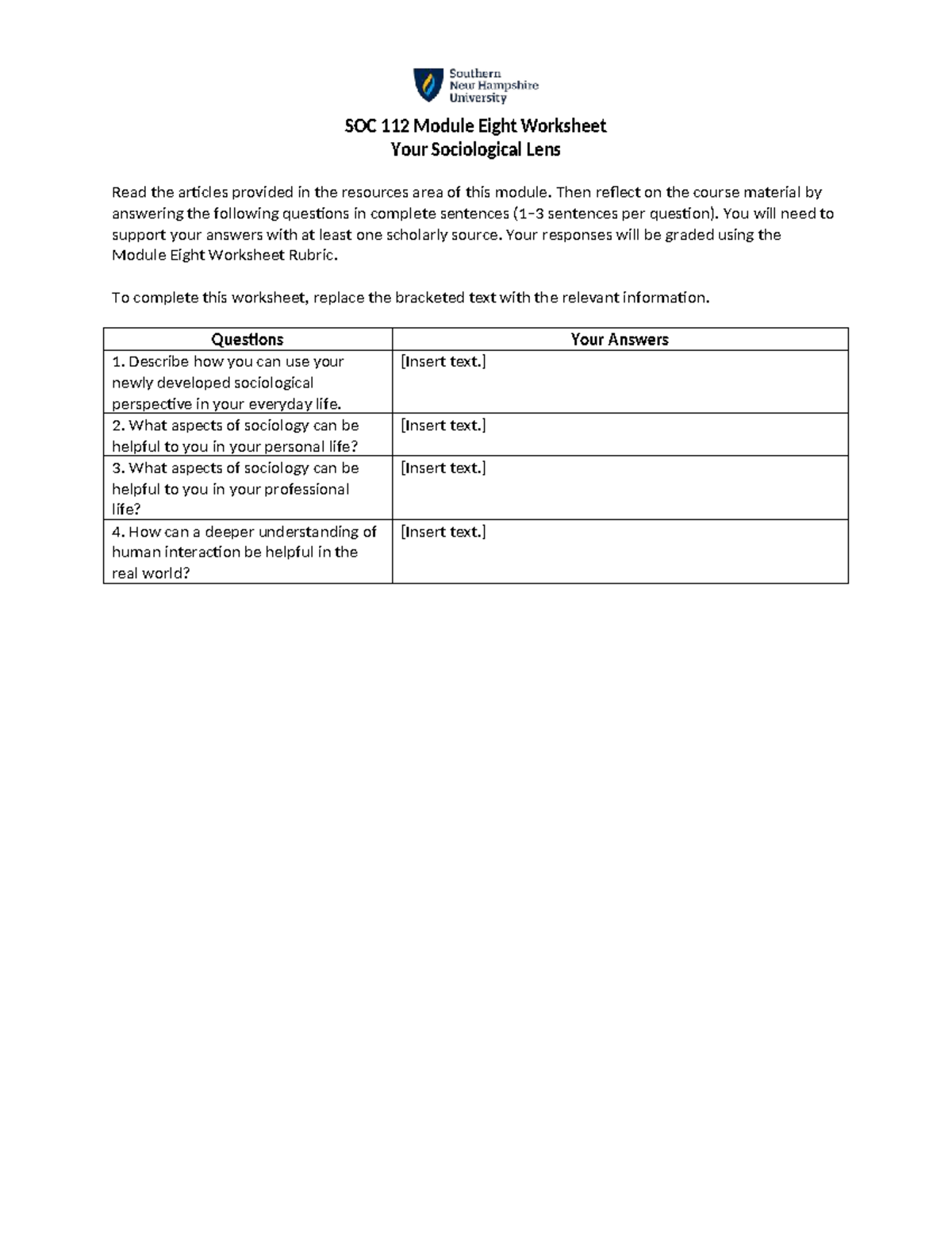 SOC 112 Module 8 Worksheet: Applying Your Sociological Lens - Studocu