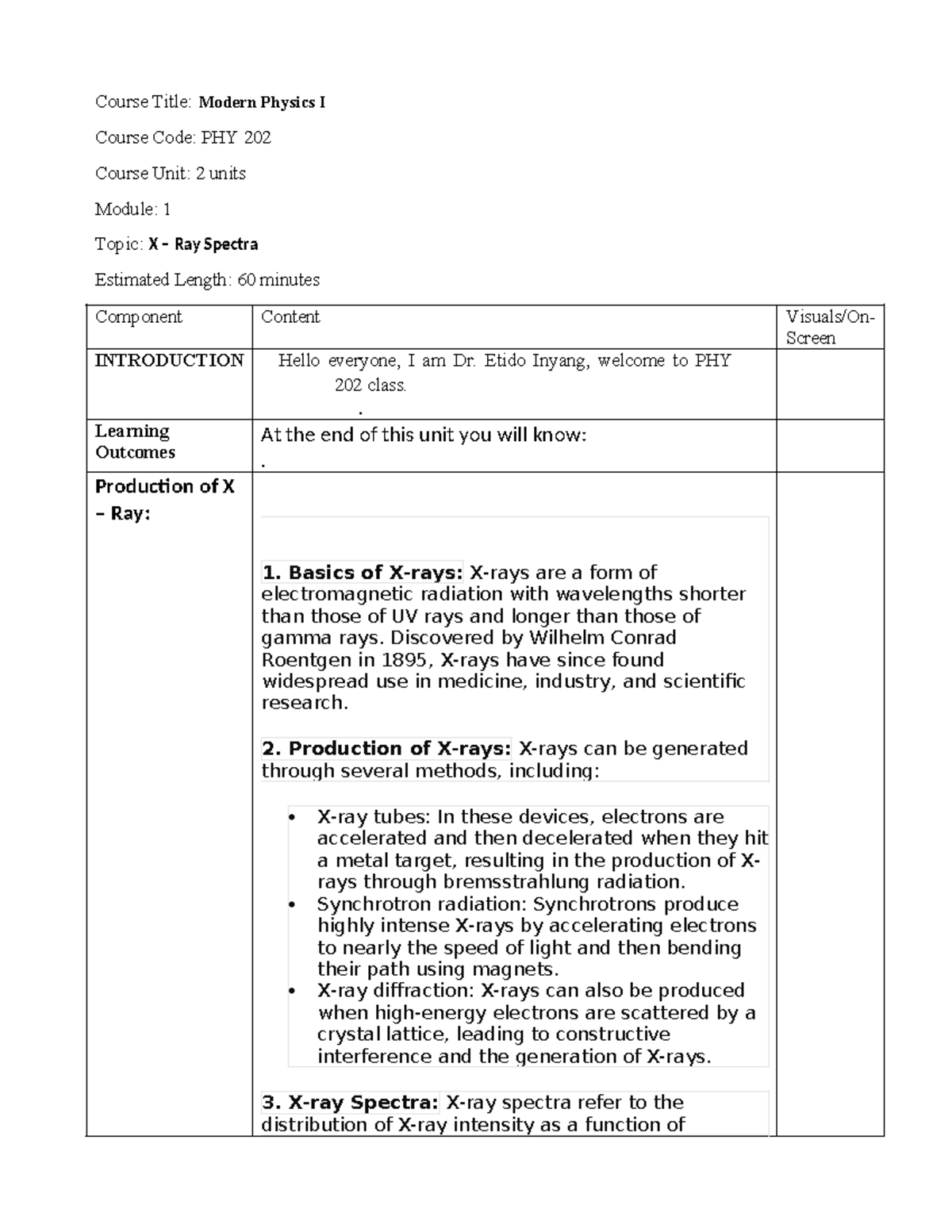 PHY 202 Lecture Notes: X-Ray Spectra Overview - Studocu