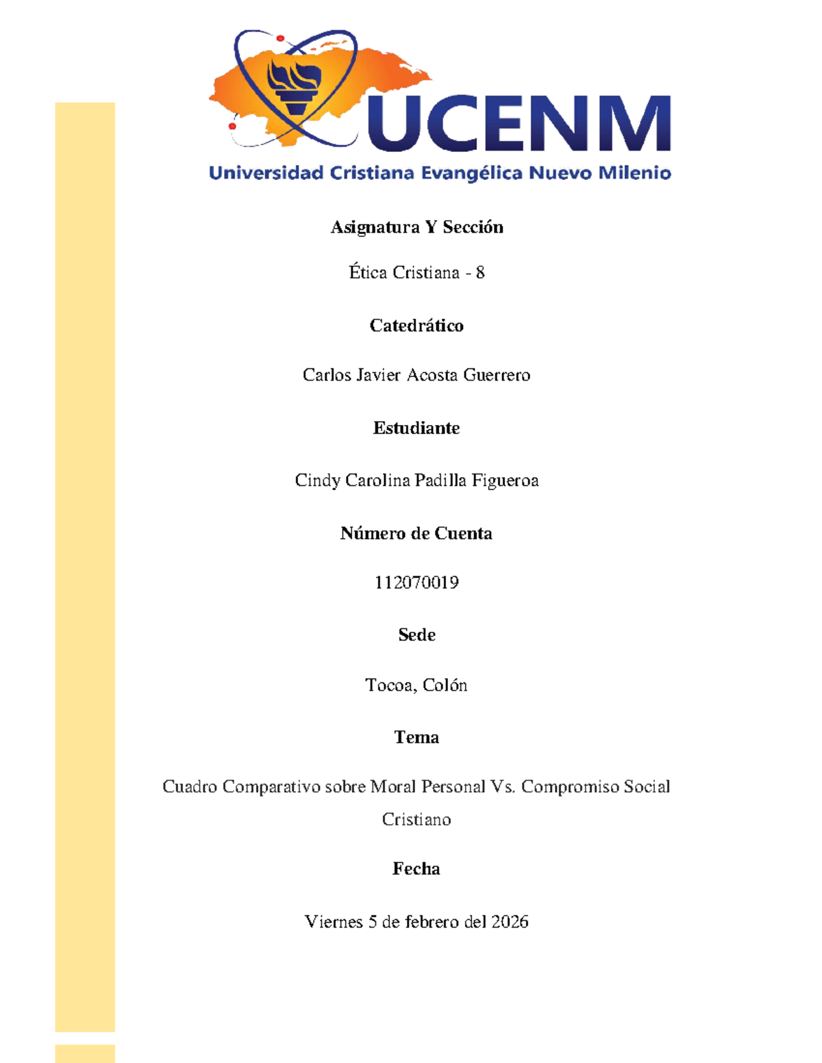 CUADRO COMPARATIVO: MORAL PERSONAL VS. COMPROMISO SOCIAL CRISTIANO ...
