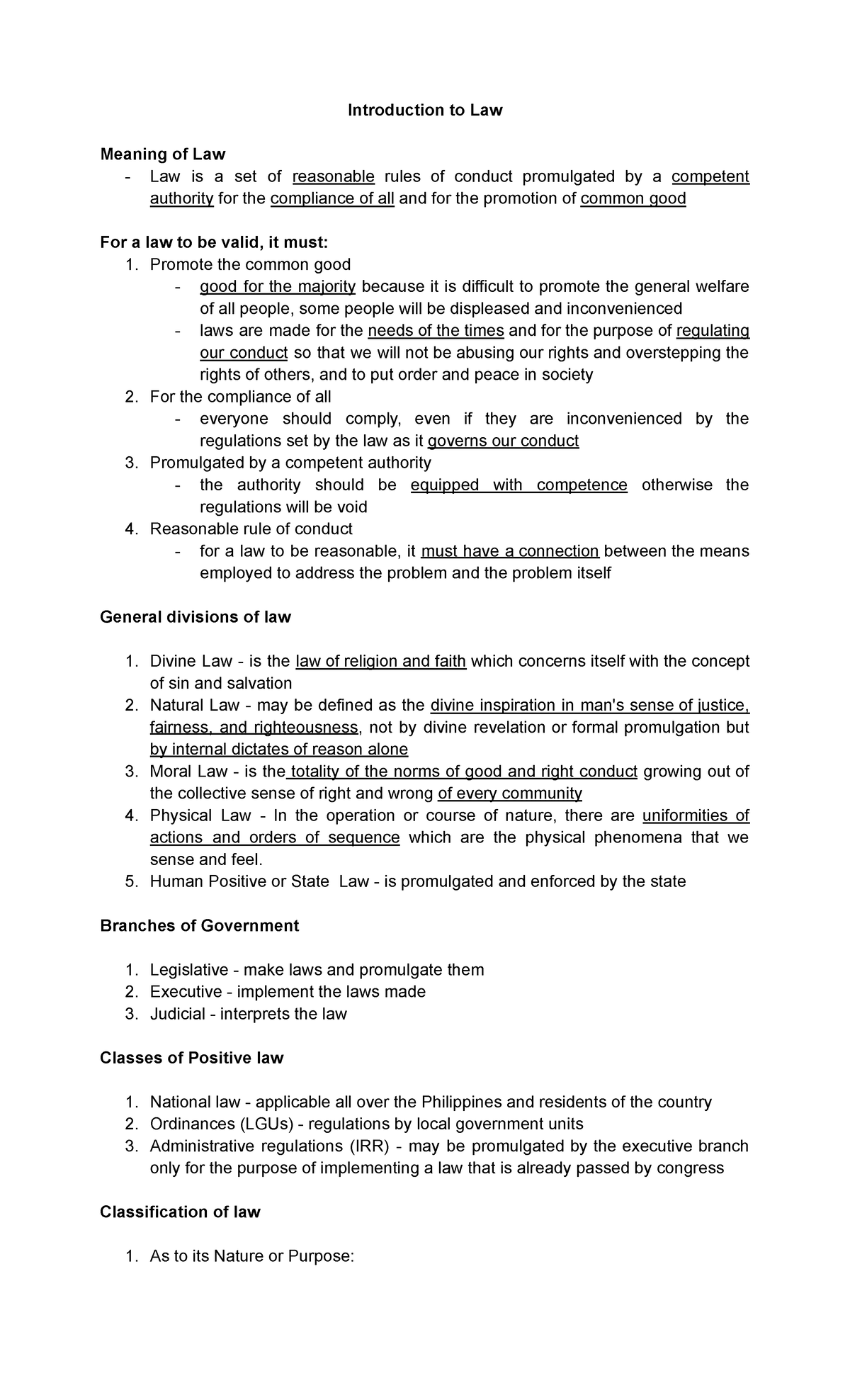Introduction to Law and Obligations (LAW 101) - Studocu