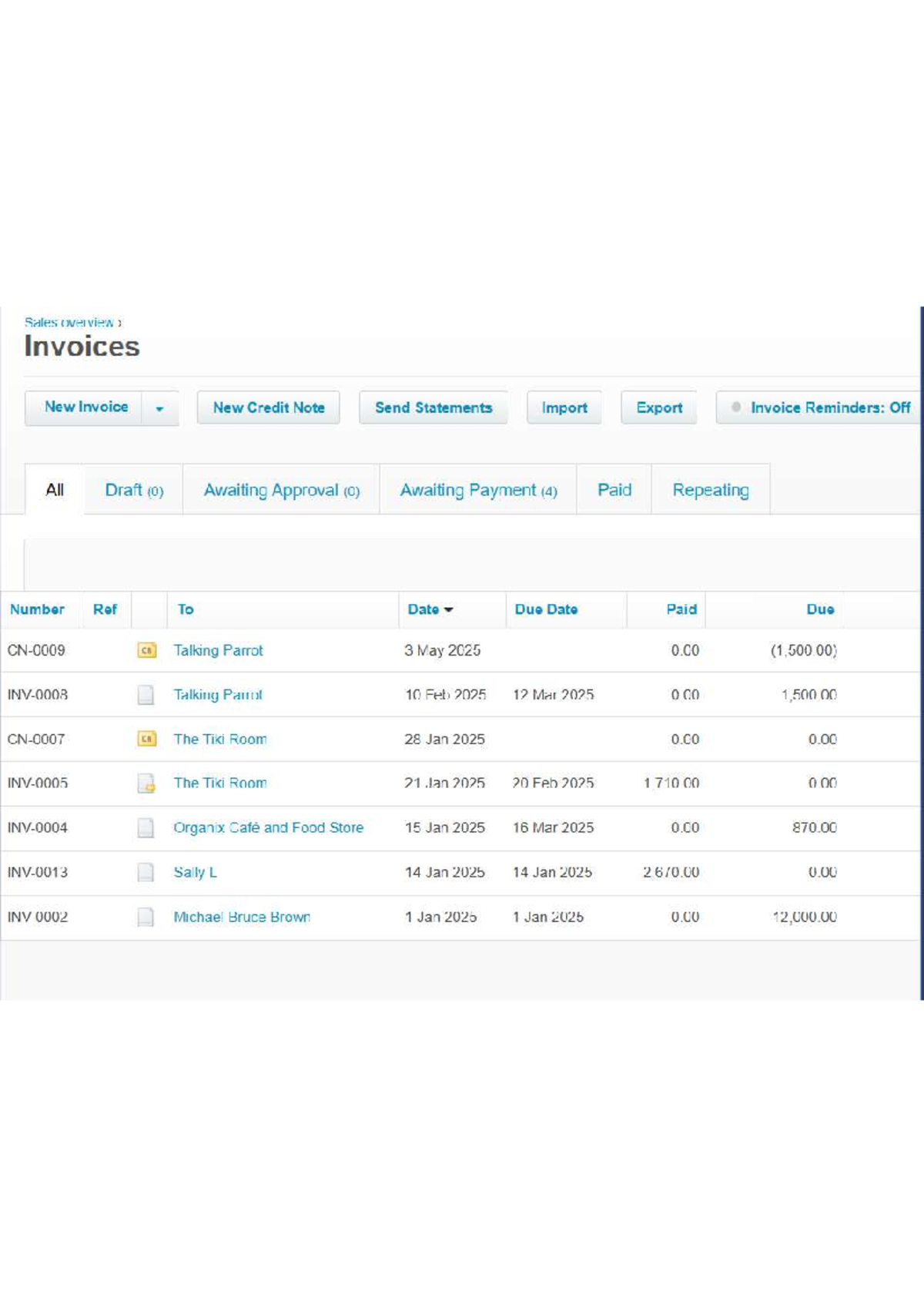 Sales Invoices & Credit Notes Overview - 2025 - Studocu