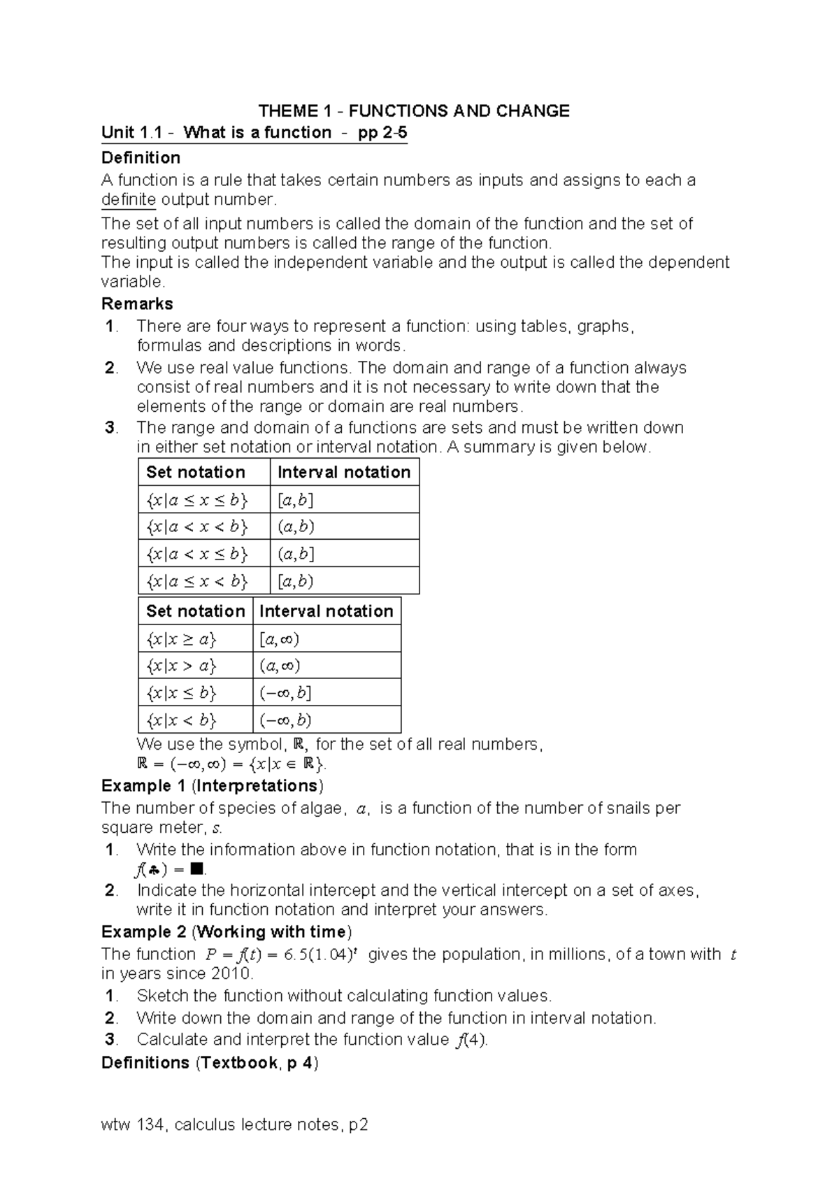 Functions and Change: Lecture Notes for Course wtw 134 - Studocu