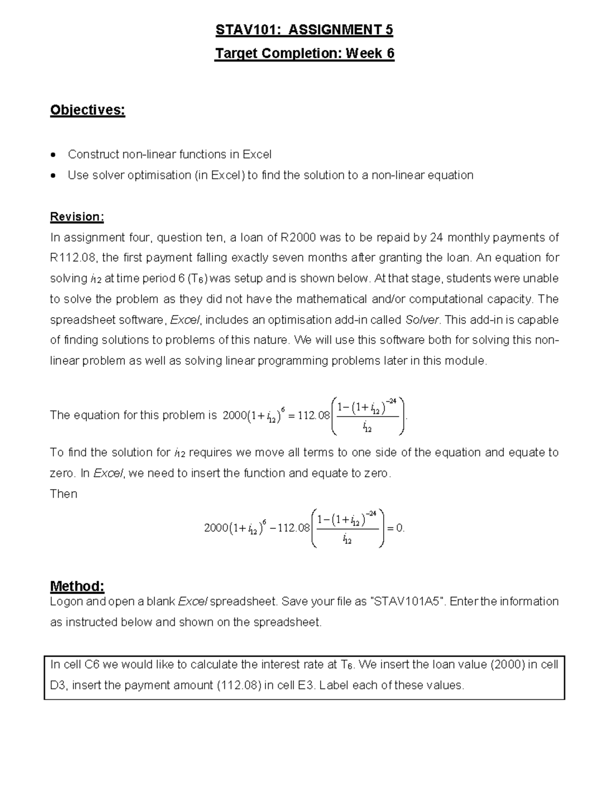 STAV101: ASSIGNMENT 5 - Excel Functions & Solver Optimization - Studocu