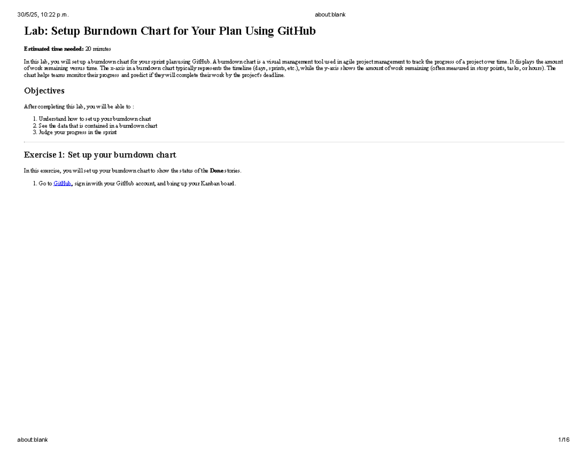 Lab: Setting Up a Burndown Chart for Sprint Planning Using GitHub - Studocu