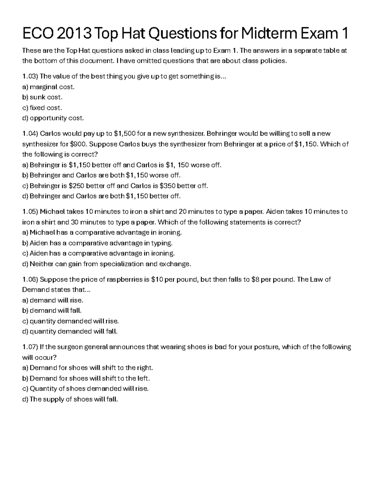 ECO 2013 Midterm Exam 1 Top Hat Questions & Answers - Studocu