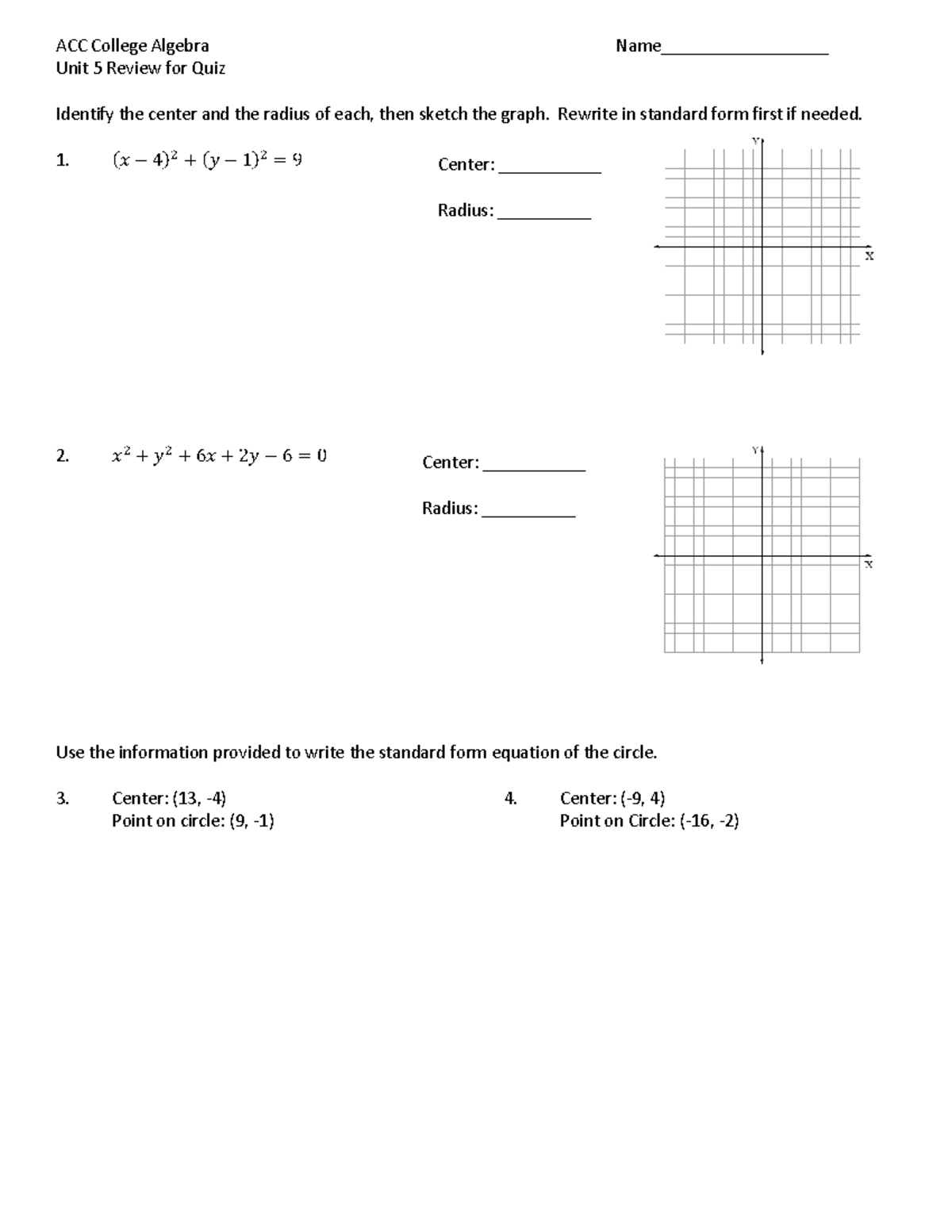 Unit 5 Quiz Review - dscsdvc - ACC College Algebra Name ...