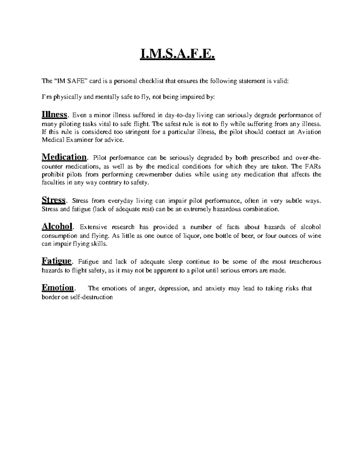 Imsafe Checklist 6D670F6399B3B - I.M.S.A.F. The “IM SAFE” card is a ...