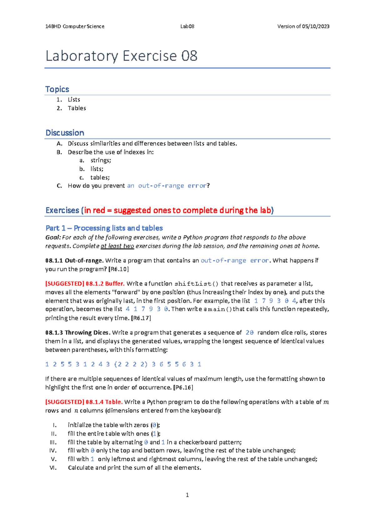 Lab08 - Lists and Tables Assignments Report - Studocu