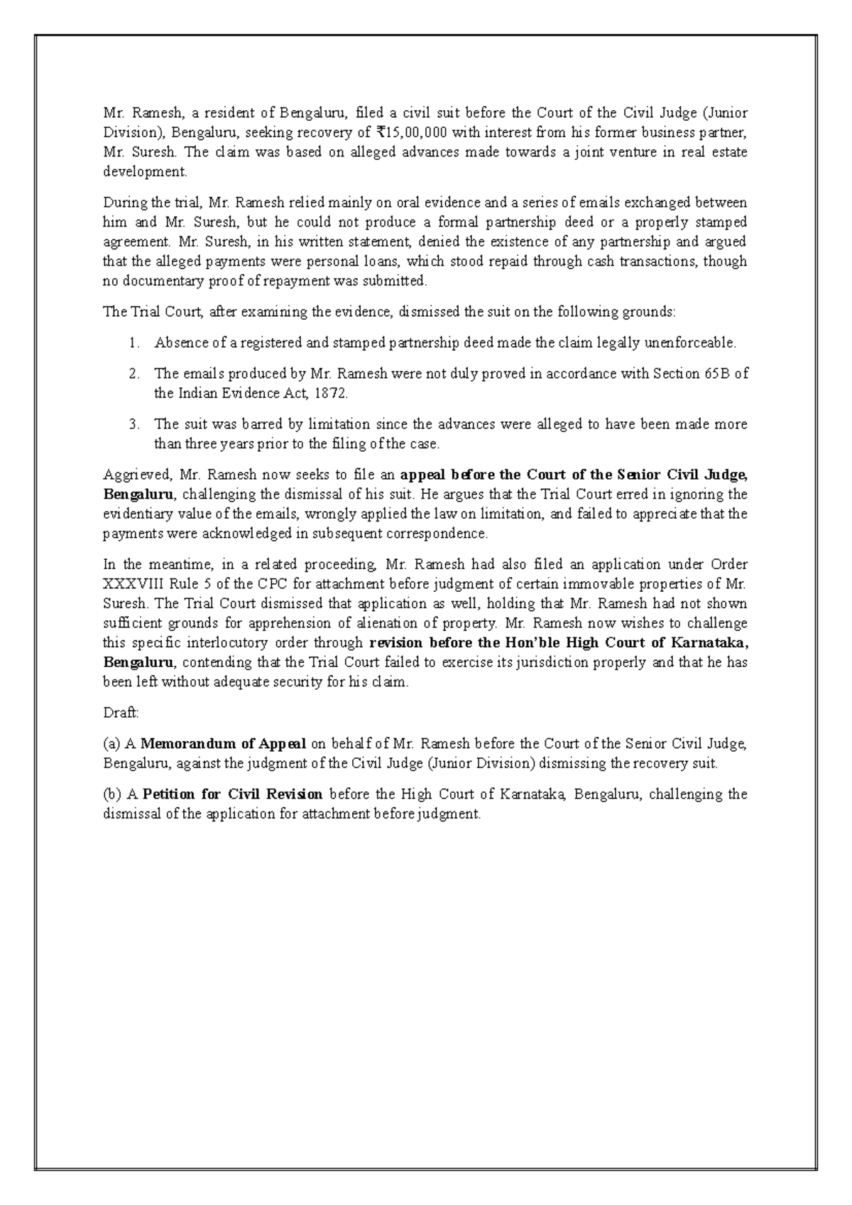 Revision and Appeal Draft - Civil Suit Case Study (CIVIL 101) - Studocu