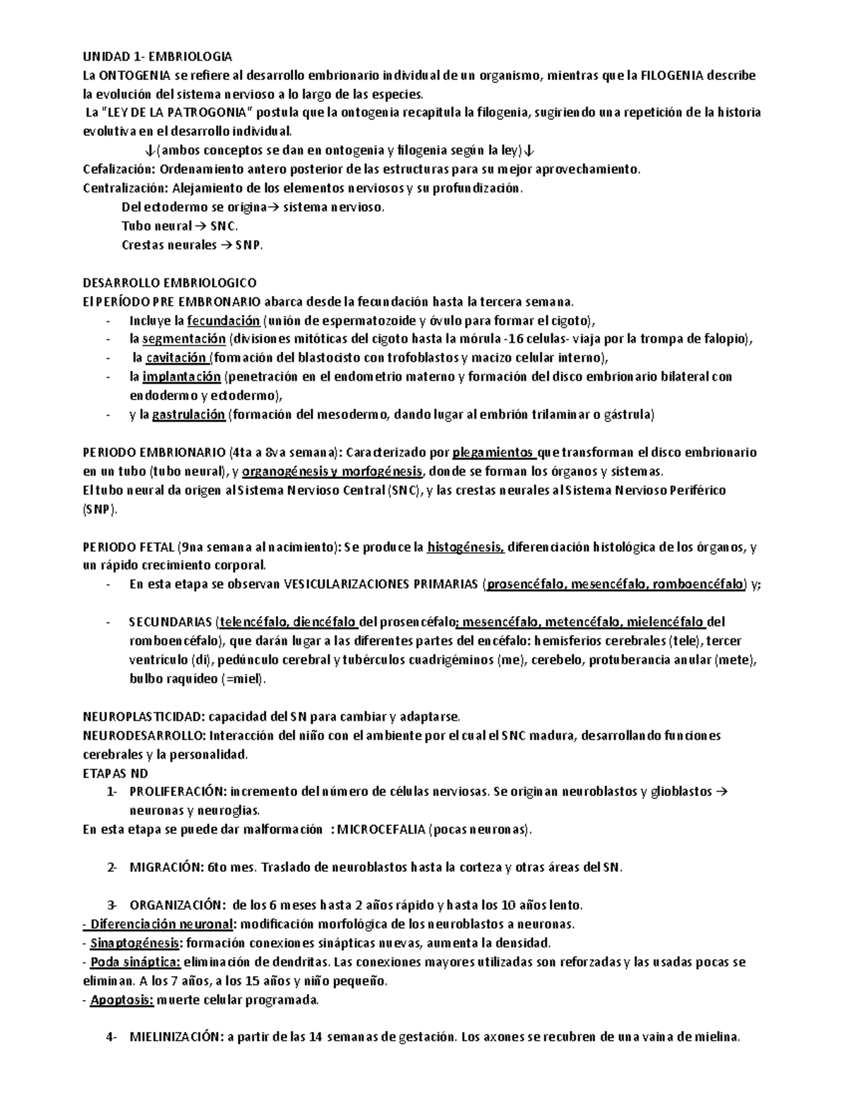 Neurofisiología: Desarrollo Embrionario y Ontogenia - Final Exam - Studocu