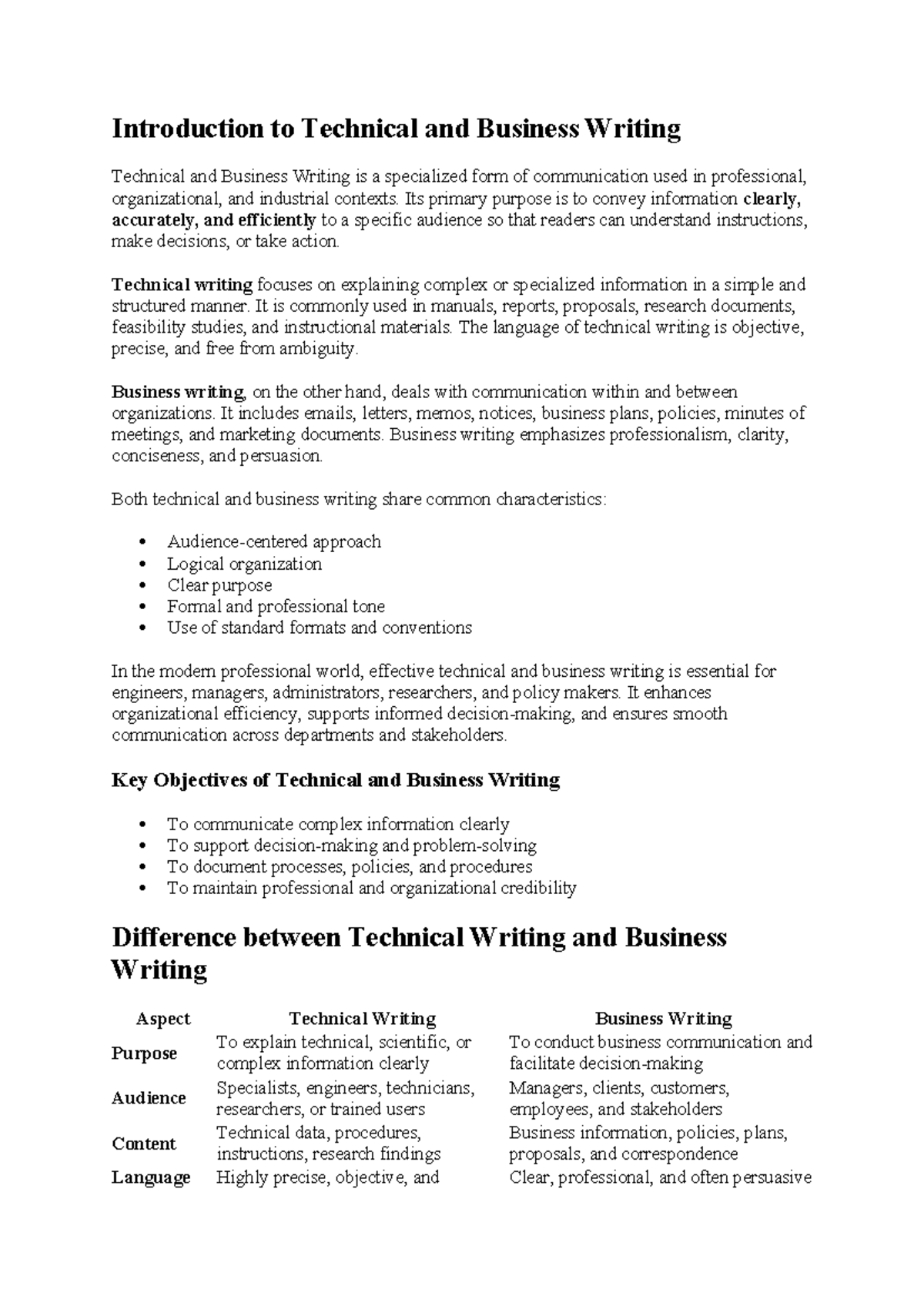 Technical and Business Writing Overview: Key Concepts and Differences ...