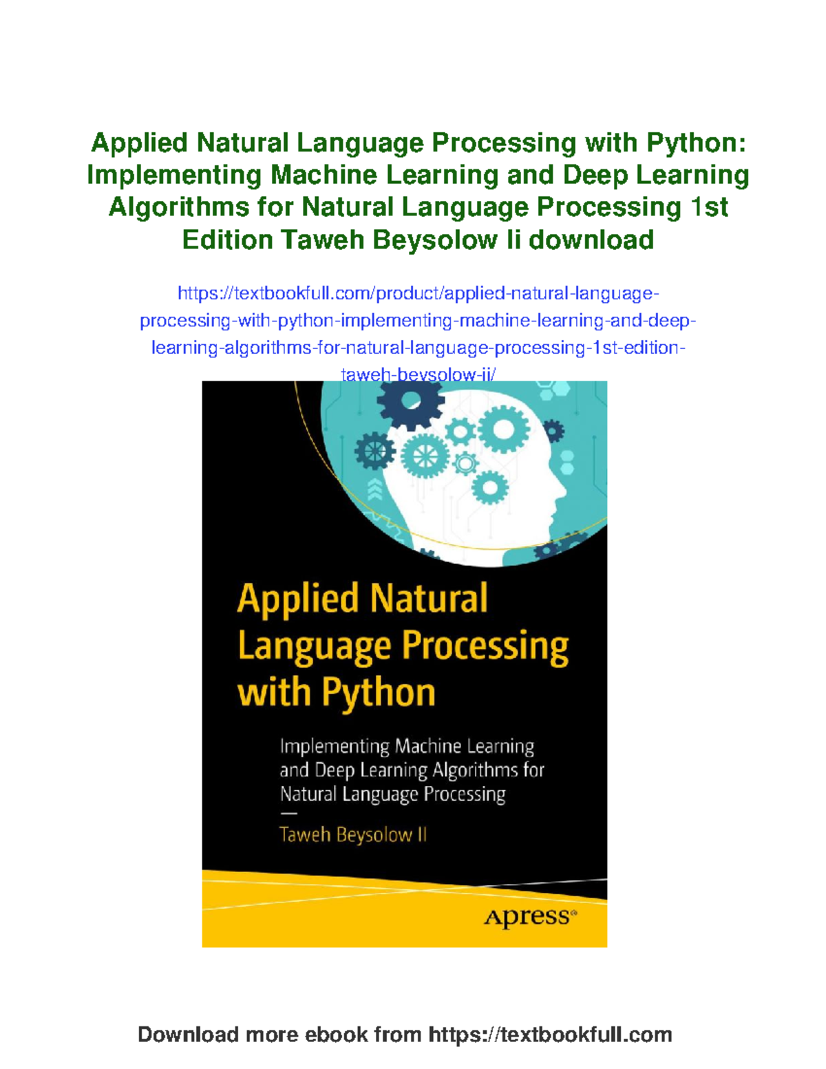 Applied Natural Language Processing with Python: ML & DL Techniques - Studocu