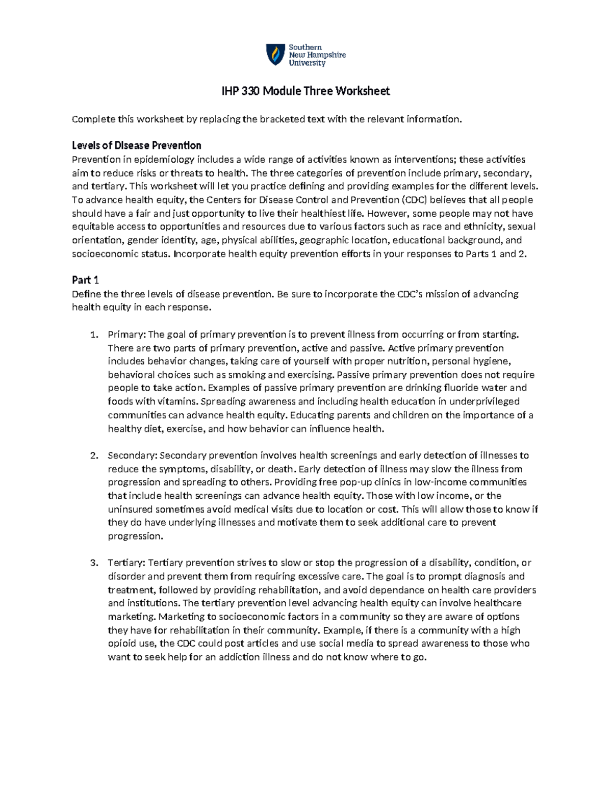 Module Three Worksheet - IHP 330 Module Three Worksheet Complete this ...
