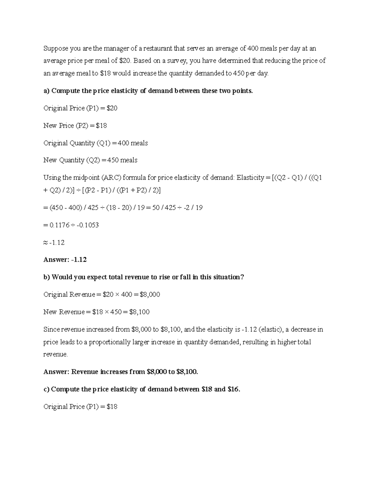 ECON 1580 Written Assignment: Price Elasticity of Demand Analysis - Studocu