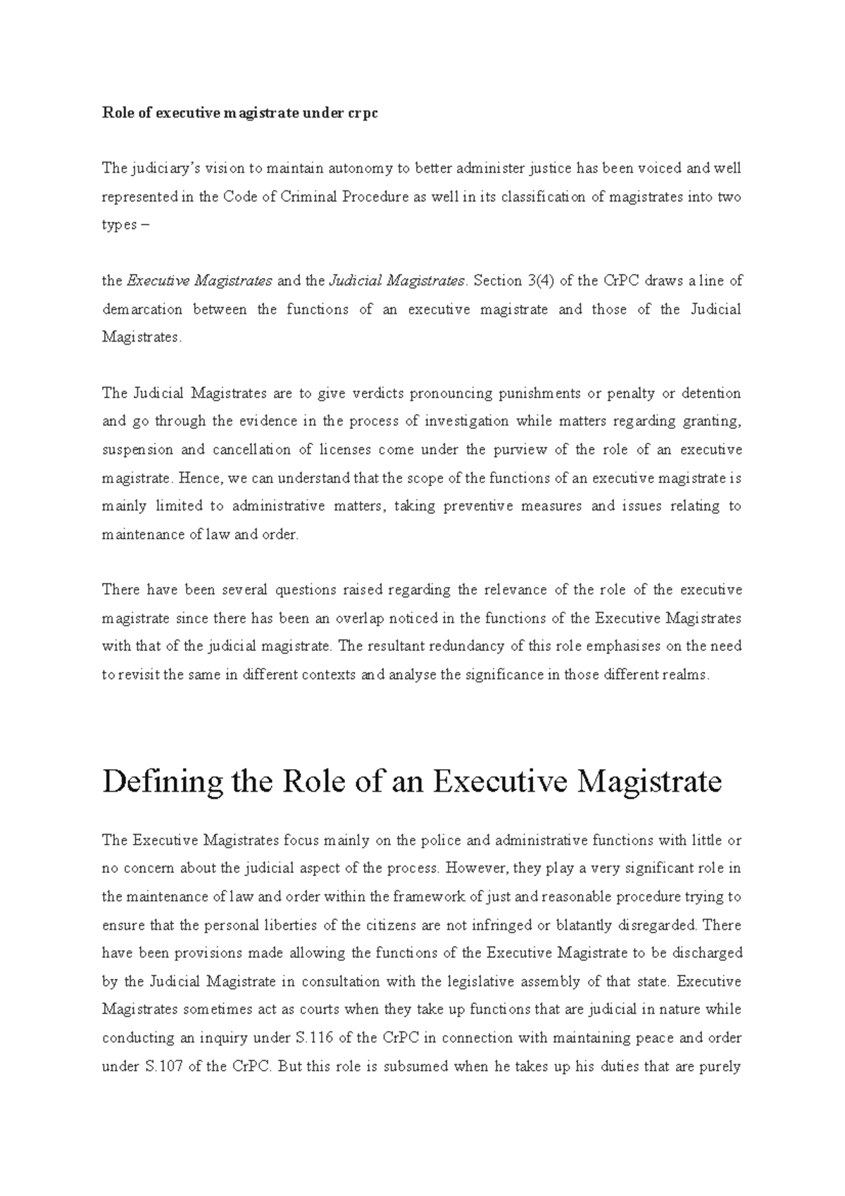 The Executive Magistrate's Role and Powers Under CrPC: An Analysis ...