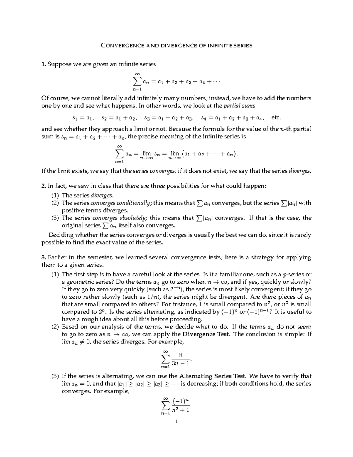 Convergence and Divergence of Infinite Series - Calc 2 Notes - Studocu