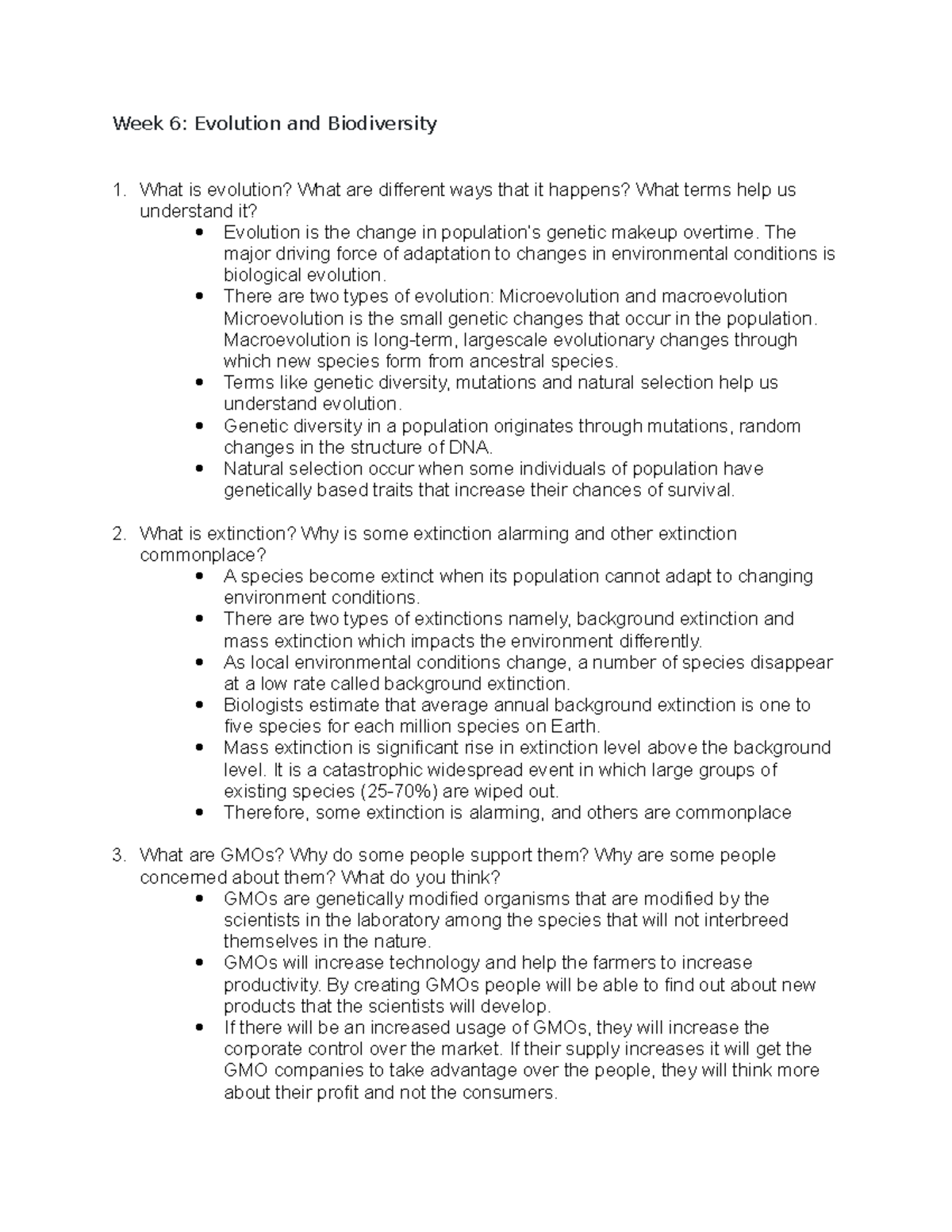 Evolution, Biodiversity, and Environmental Challenges - Week 6 Notes ...