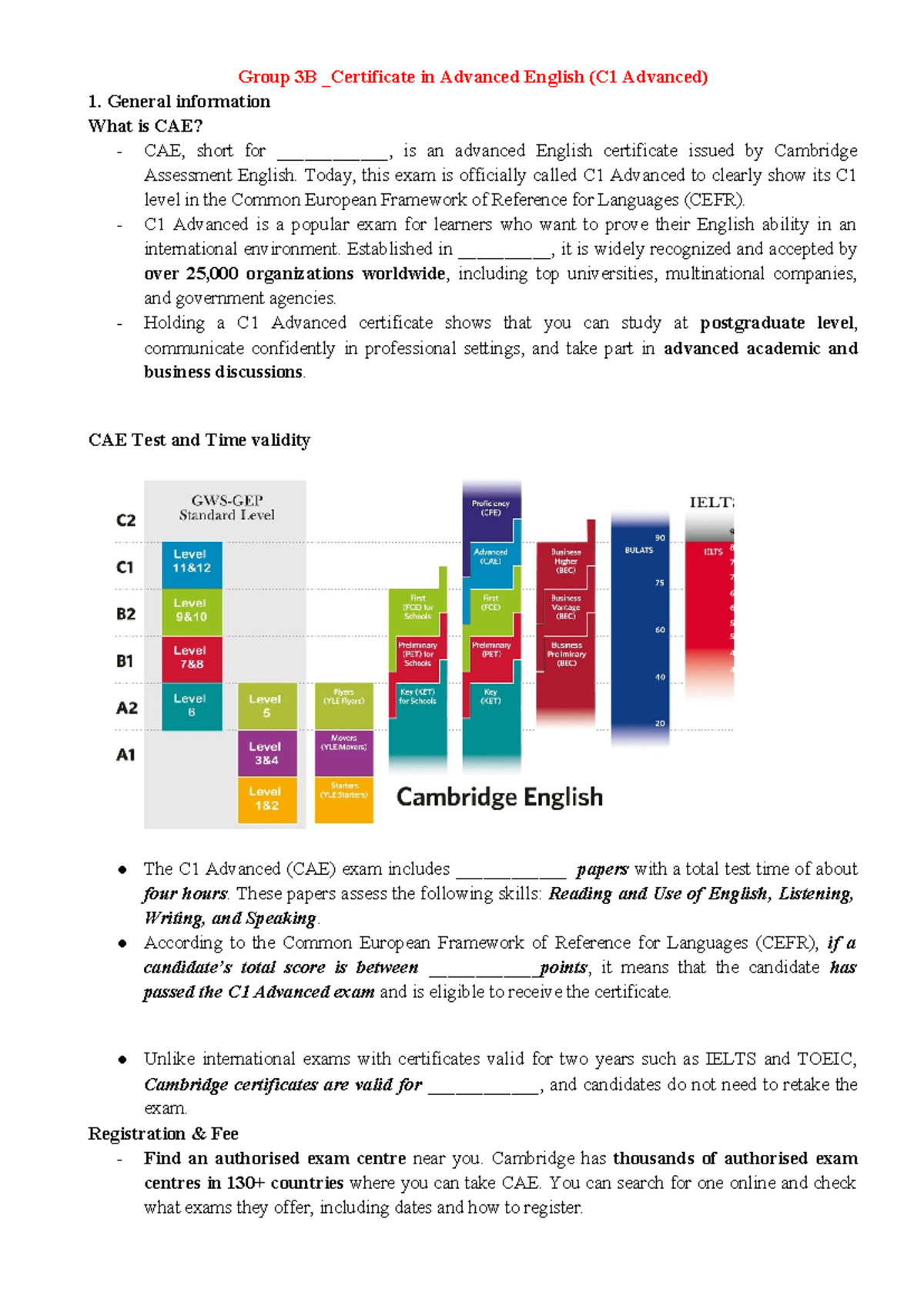 CAE Group 3B - C1 Advanced Exam Overview and Preparation Guide - Studocu