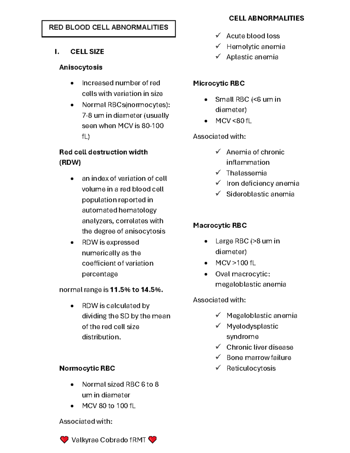 CELL ABNORMALITIES IN RED BLOOD CELLS (Hema1 - Prefinal) - Studocu