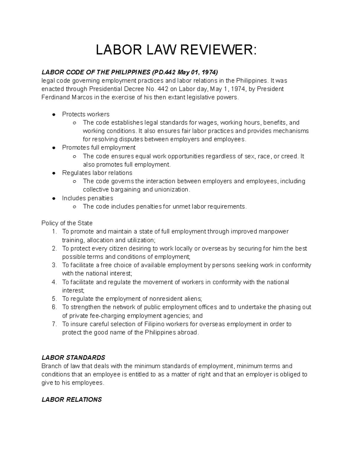 Labor LAW Reviewer 1 - reviere ib liumgvrfd - LABOR LAW REVIEWER: LABOR ...