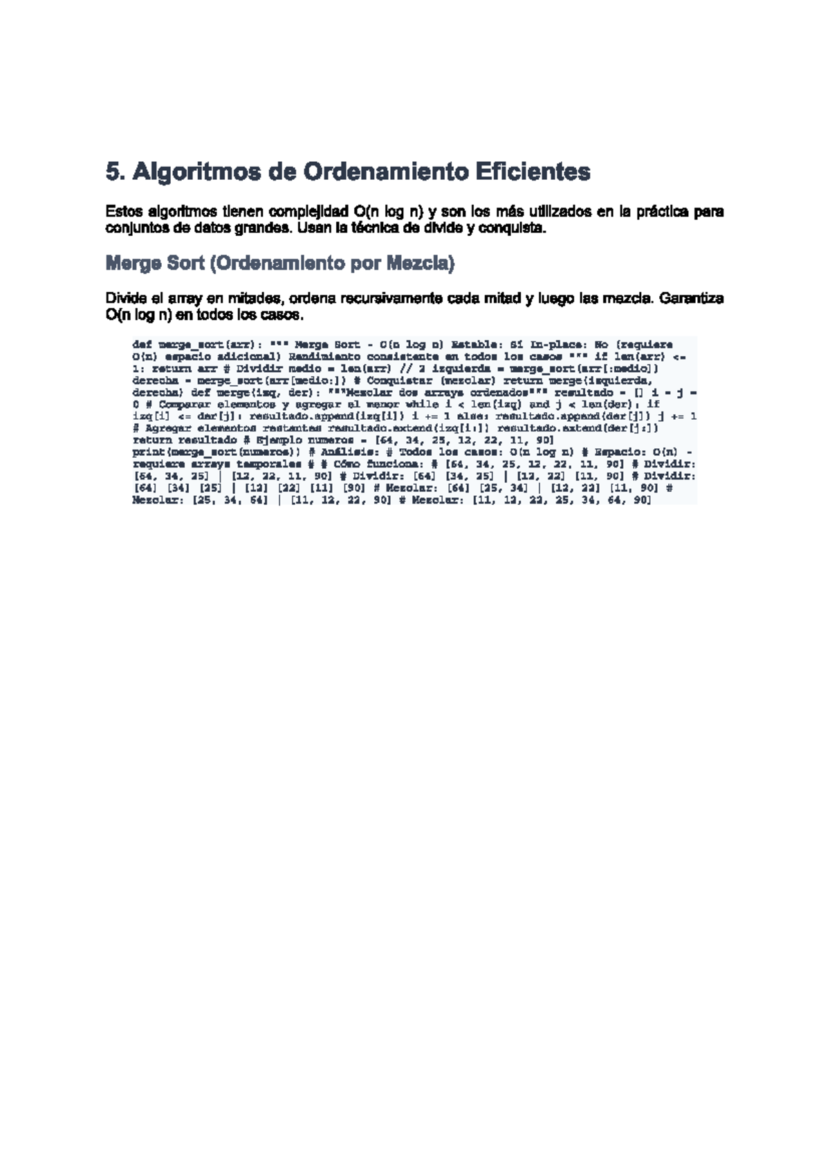 Algoritmos de Ordenamiento Eficientes - Algoritmo Merge Sort O(n log n ...