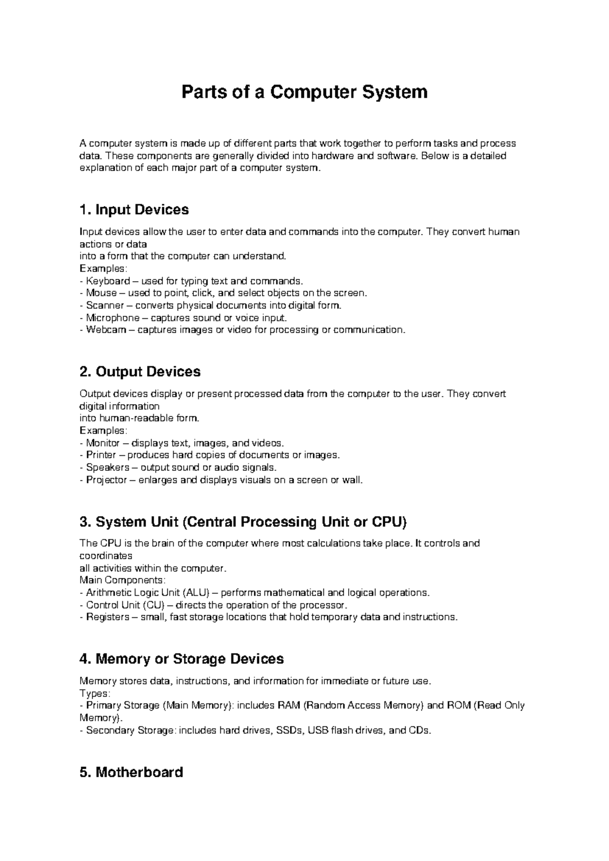 Computer System Components Overview: Hardware & Software - Studocu