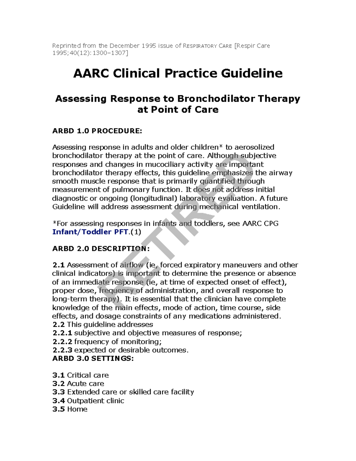Assessing Response to Bronchodilator Therapy: AARC CPG Guidelines - Studocu