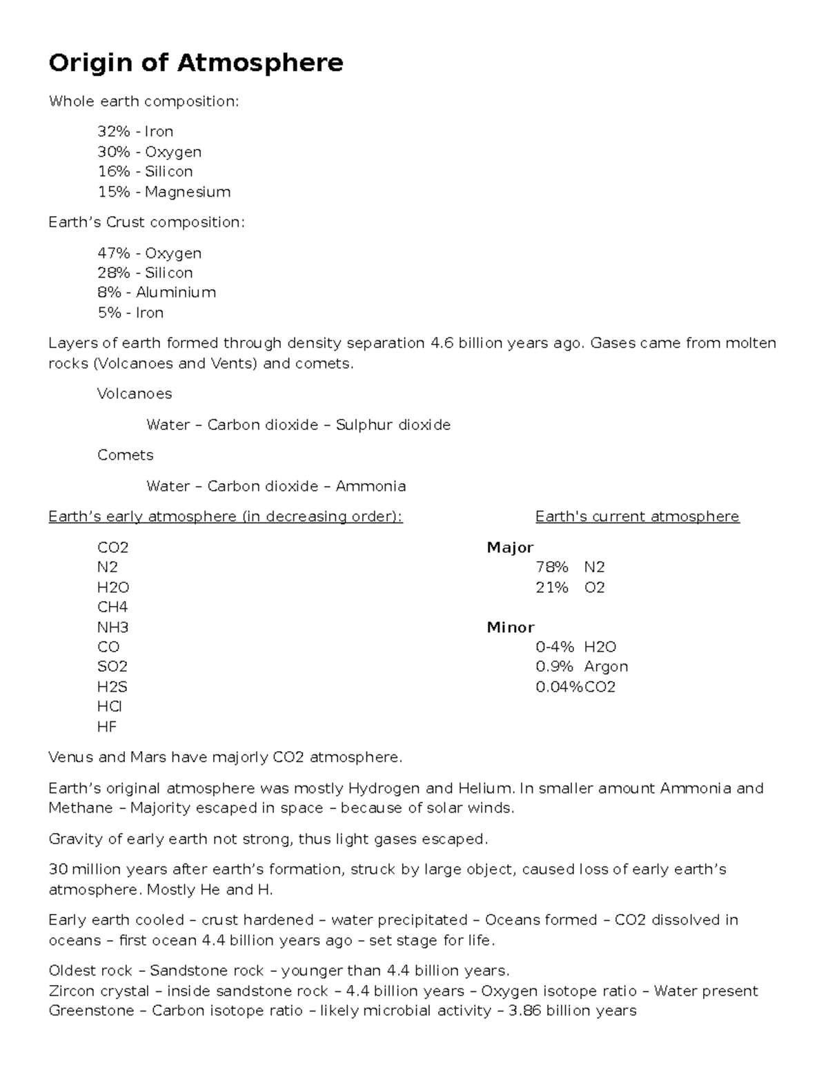 Origin of Atmosphere: Composition and Evolution of Earth's Air - Studocu