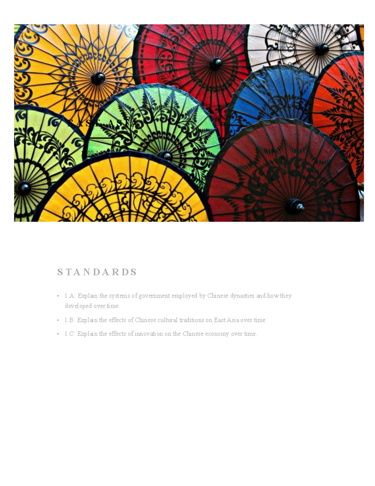 EAST ASIA C.E. STANDARDS: Political & Cultural Developments (1200-1450 ...
