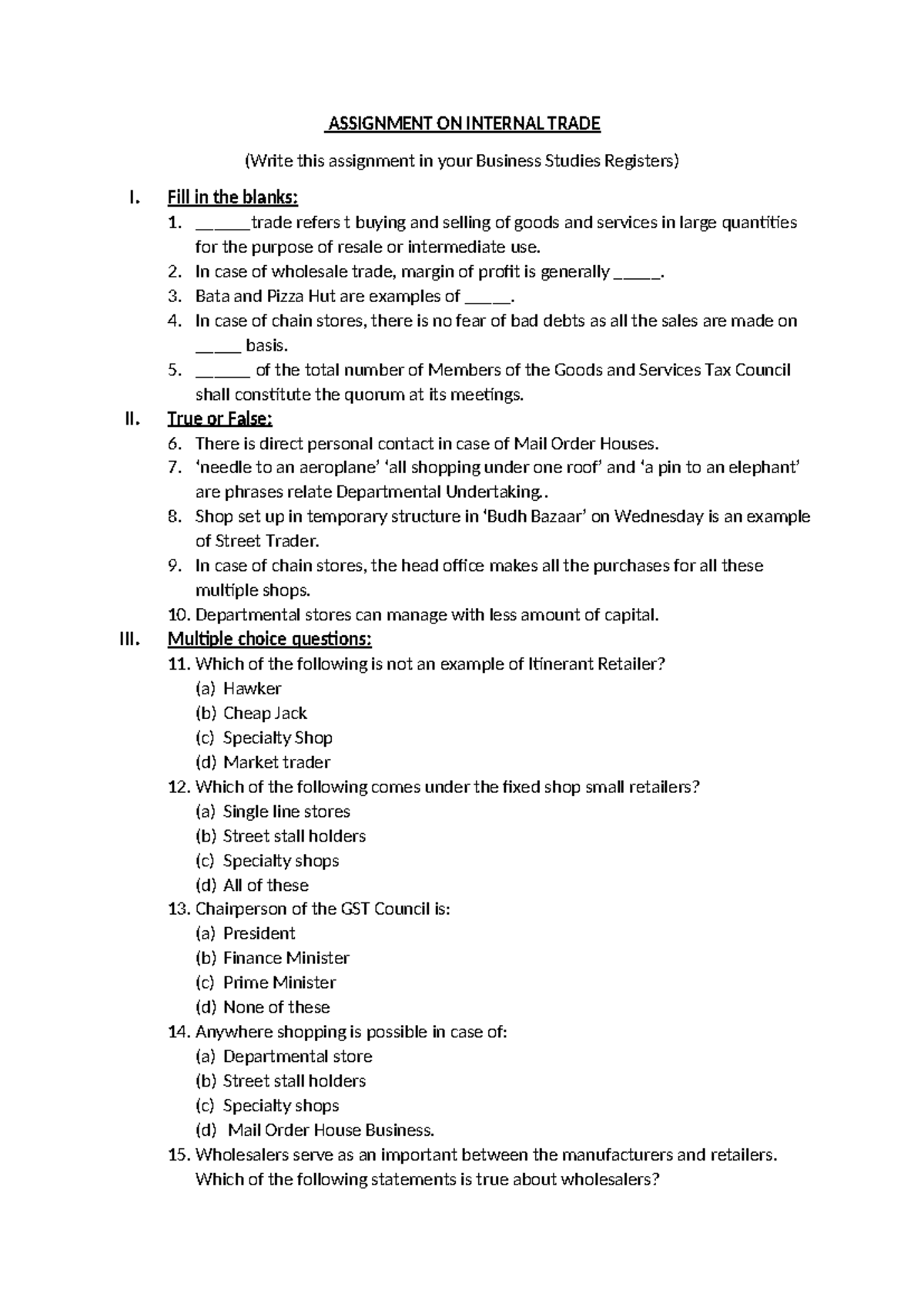 BUSINESS STUDIES ASSIGNMENT: INTERNAL TRADE ANALYSIS - Studocu