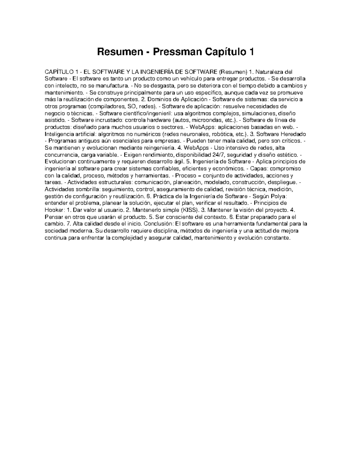 Resumen de Pressman - Capítulo 1: El Software y su Ingeniería - Studocu