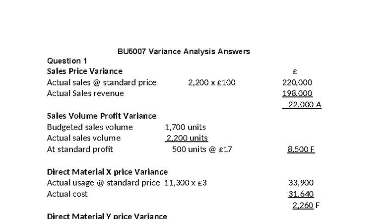 Week 1 Variance Analysis Answers for BU5007 - Studocu
