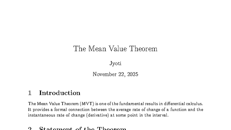 Mean Value Theorem Overview and Proof - Studocu