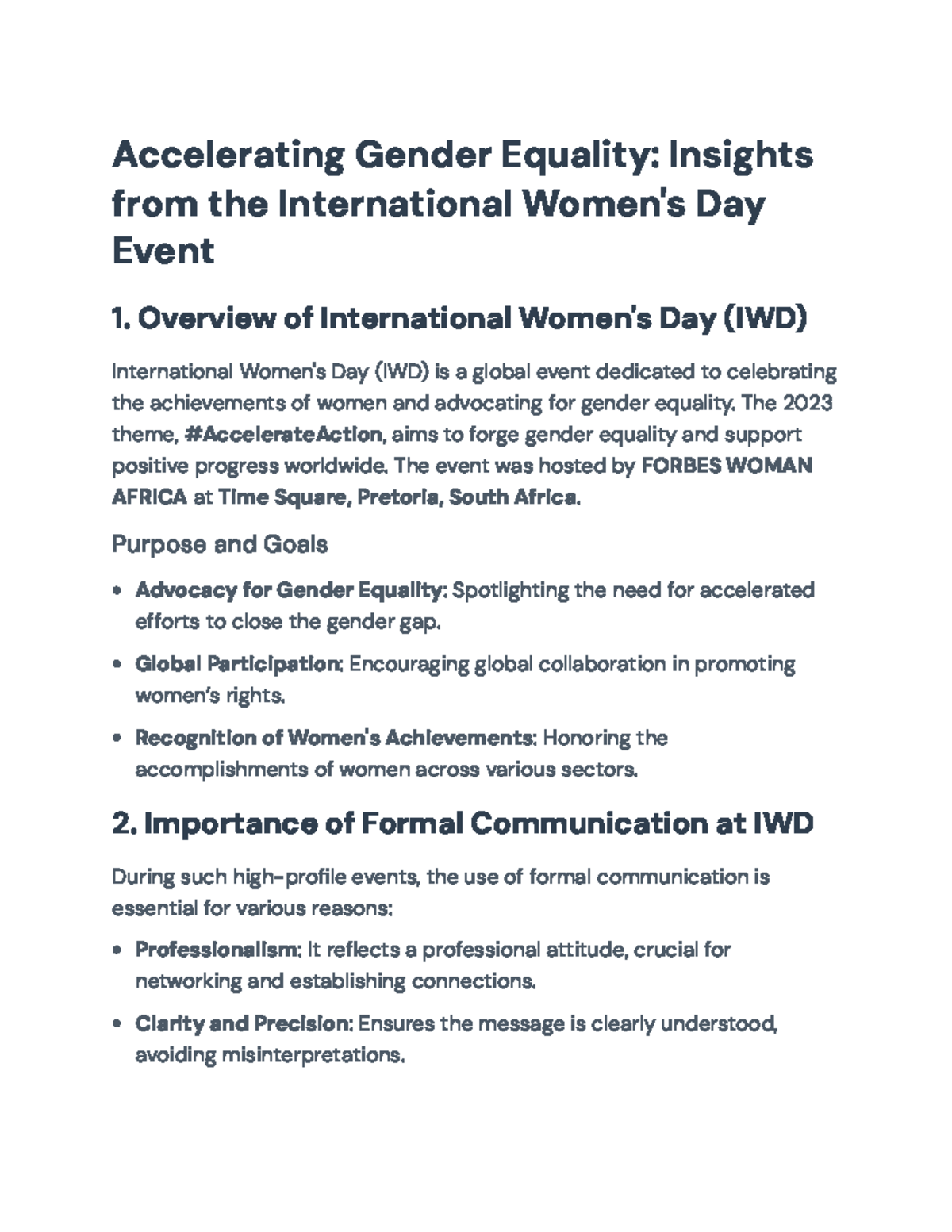 Accelerating Gender Equality: Insights from IWD 2023 - FORBES WOMAN ...