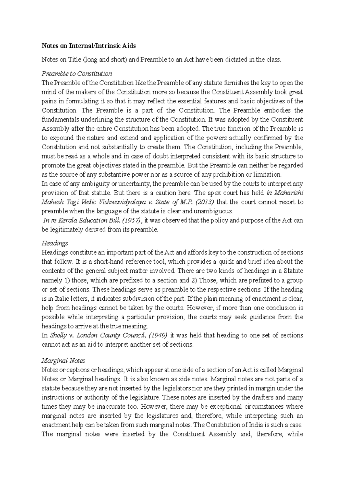 Internal Aids to Statutory Interpretation: Key Concepts and Cases - Studocu
