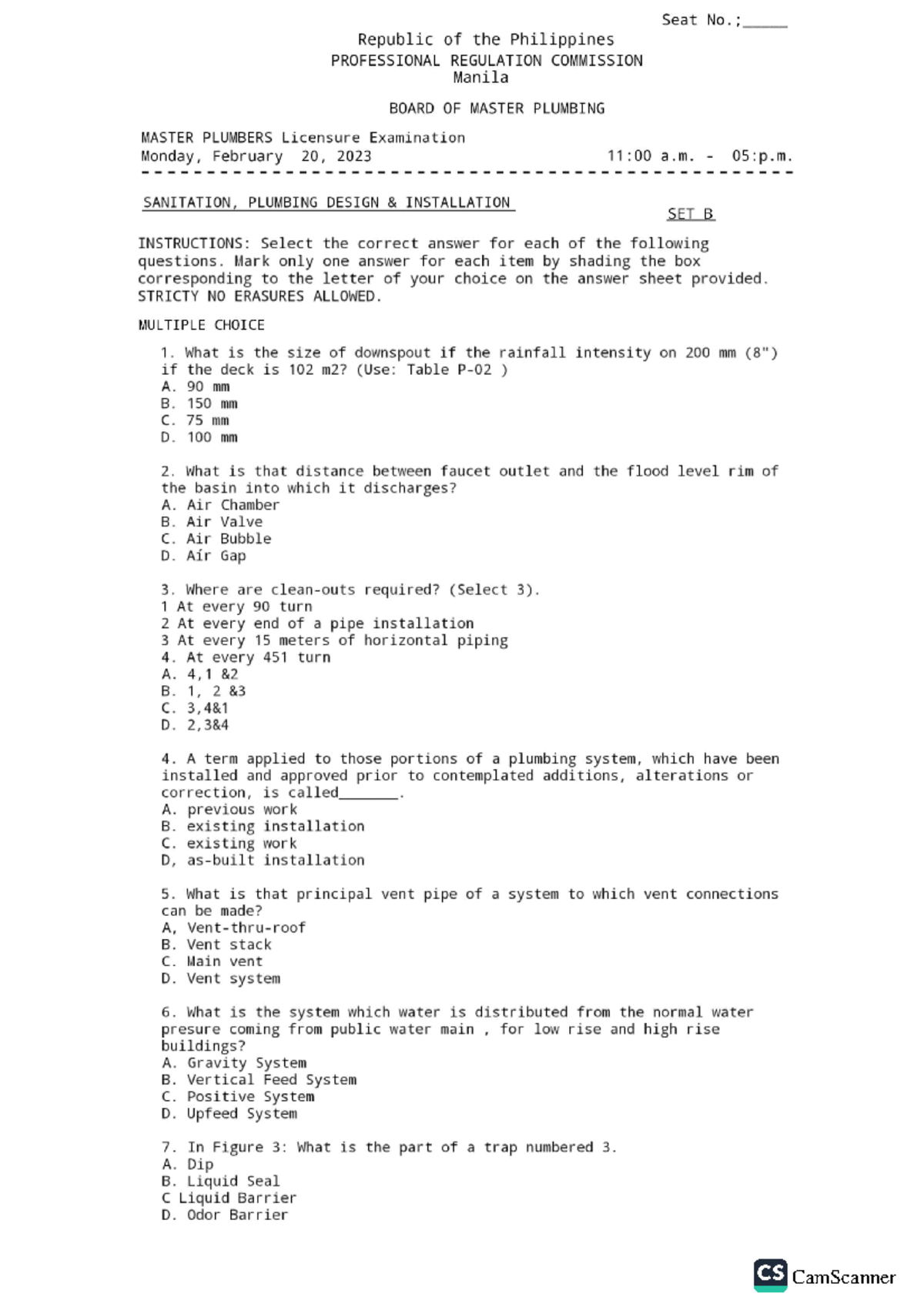 Master Plumbers Licensure Exam: Sanitation & Plumbing Design Set B ...