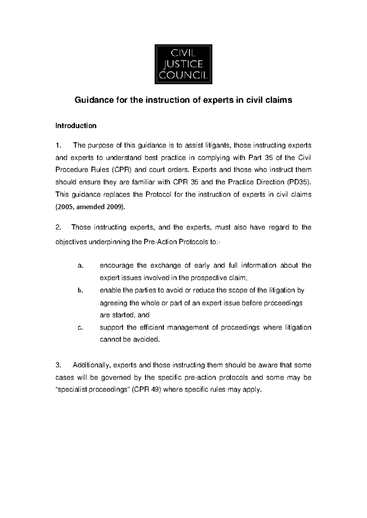 Guidance for Instructing Experts in Civil Claims (CJC 2014) - Studocu
