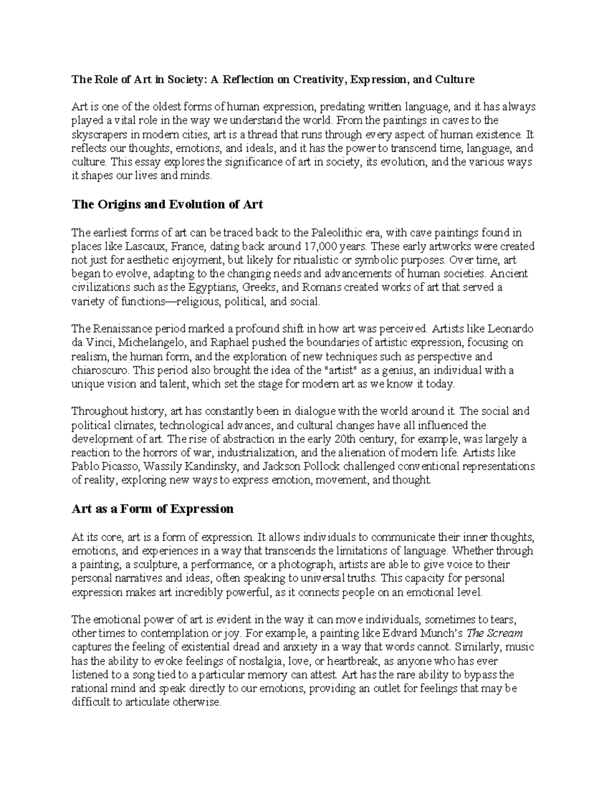 The Role of Art in Society - From the paintings in caves to the ...