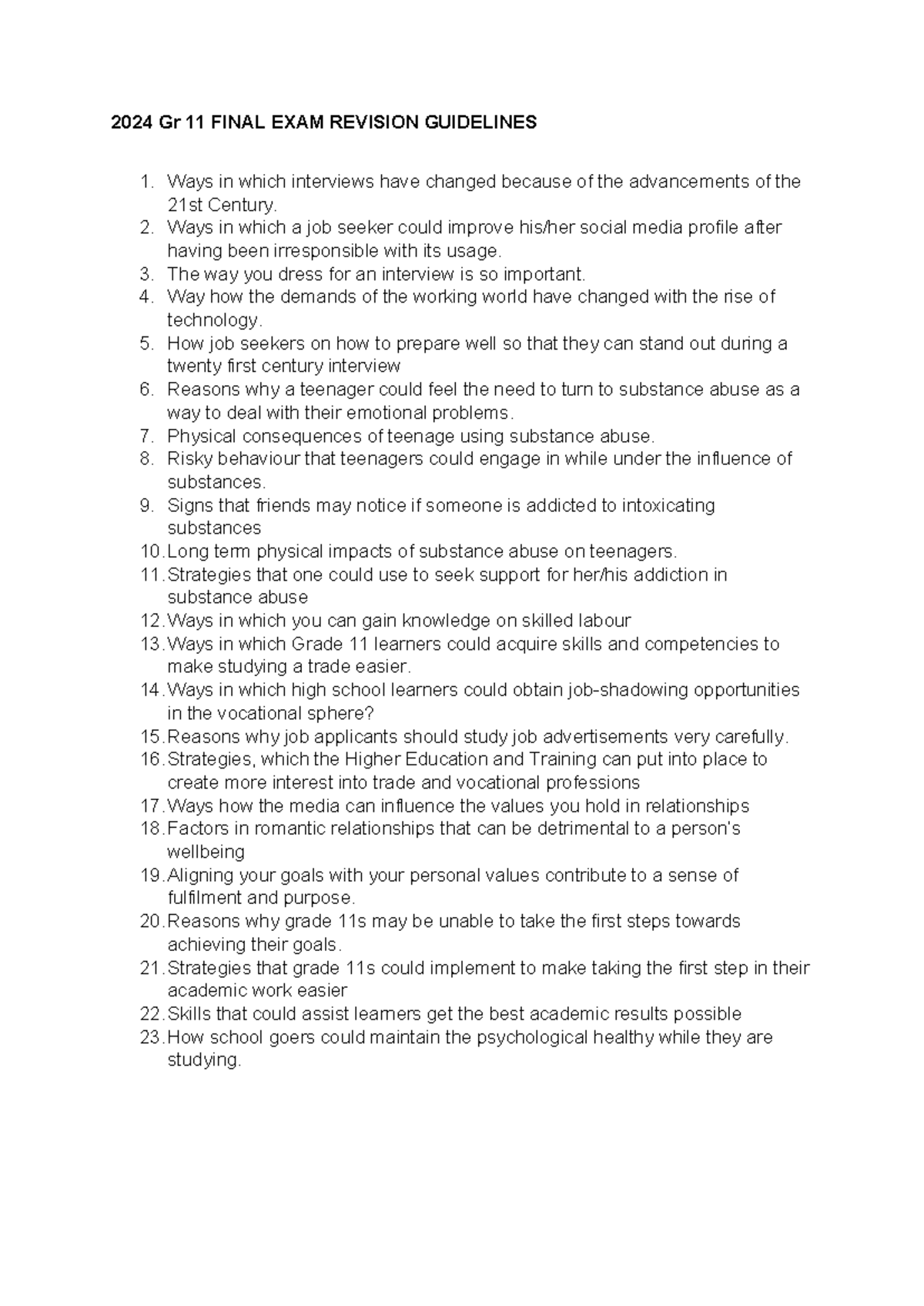 2024 Gr 11 Final Exam Revision Guidelines: Key Topics & Strategies ...