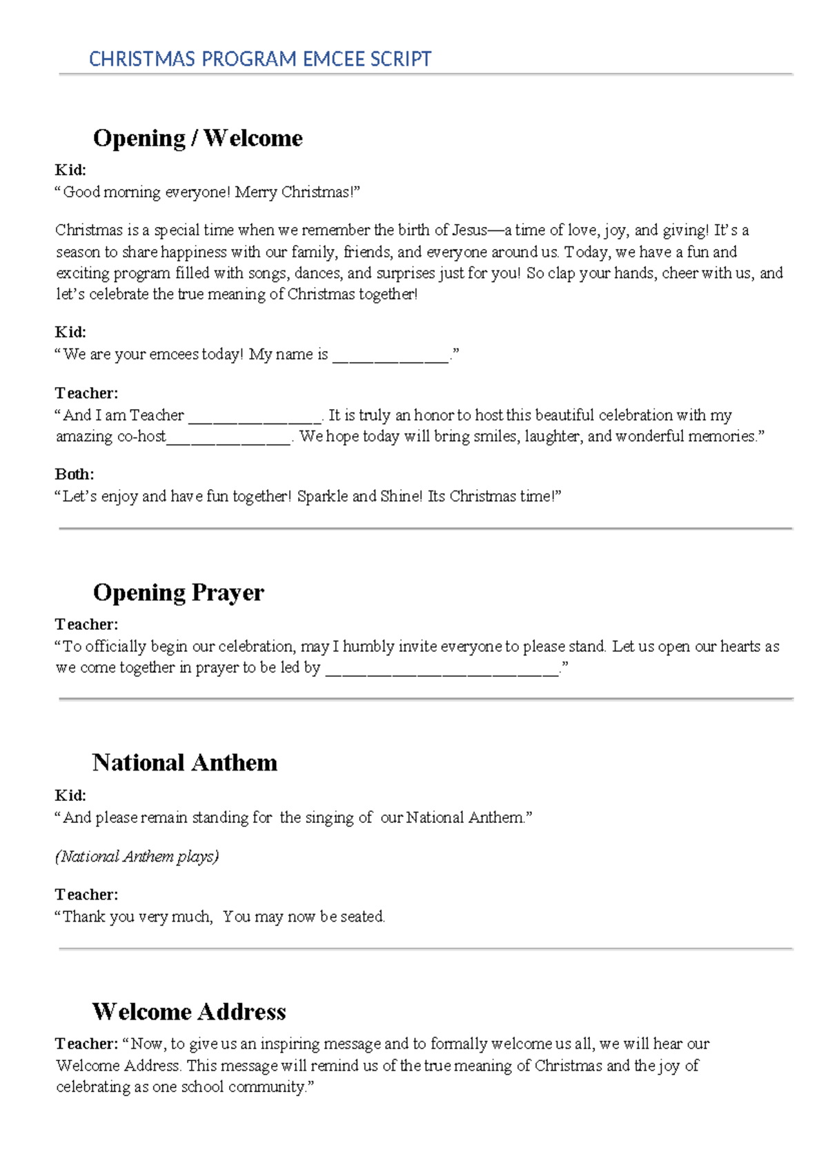 CHRISTMAS PROGRAM EMCEE SCRIPT: A Joyful Celebration - Studocu