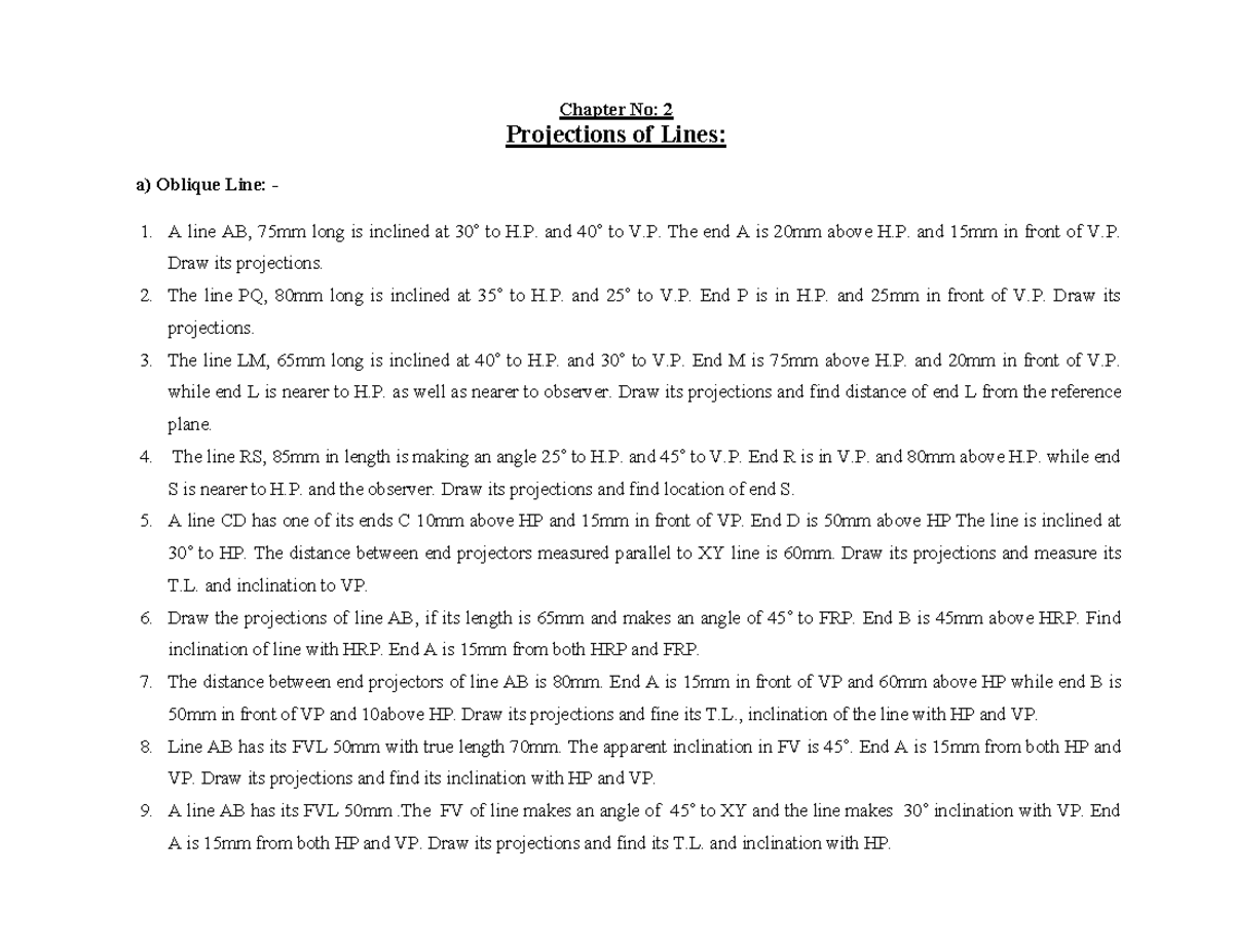 Projections of Lines - Chapter 2 - Technical Tutorial - Studocu