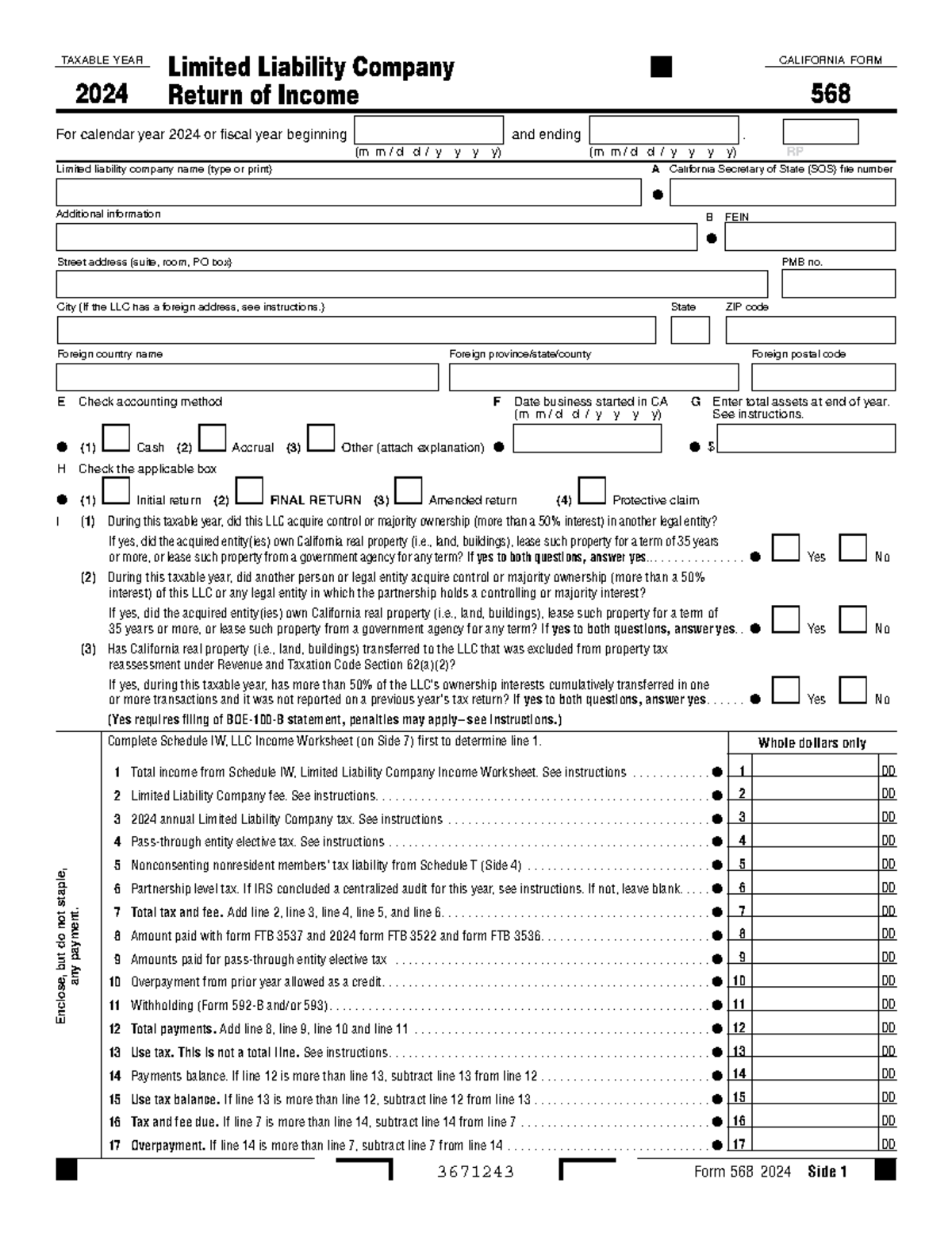 California Form 568: Limited Liability Company Income Return 2024 - Studocu