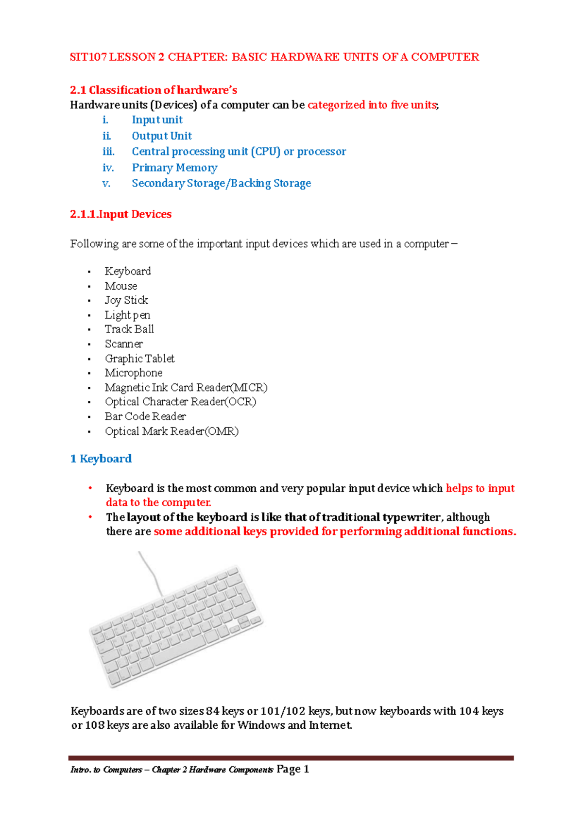 SIT107 LESSON 2: OVERVIEW OF BASIC HARDWARE UNITS IN COMPUTERS - Studocu