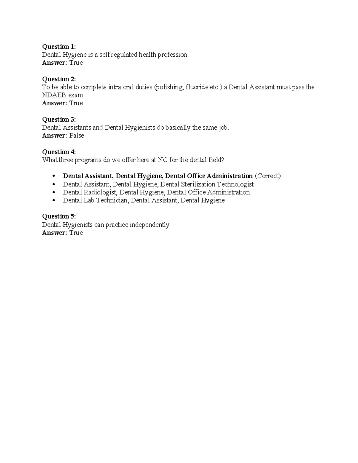 Dental Assisting and Hygiene Quiz (DAH 101) - Studocu