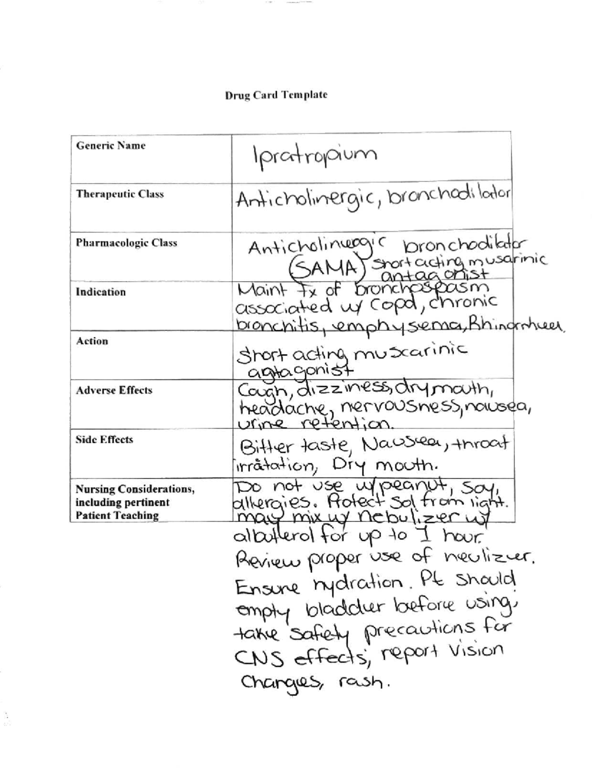 Drug Card Template: Generic Name & Therapeutic Class Overview - Studocu