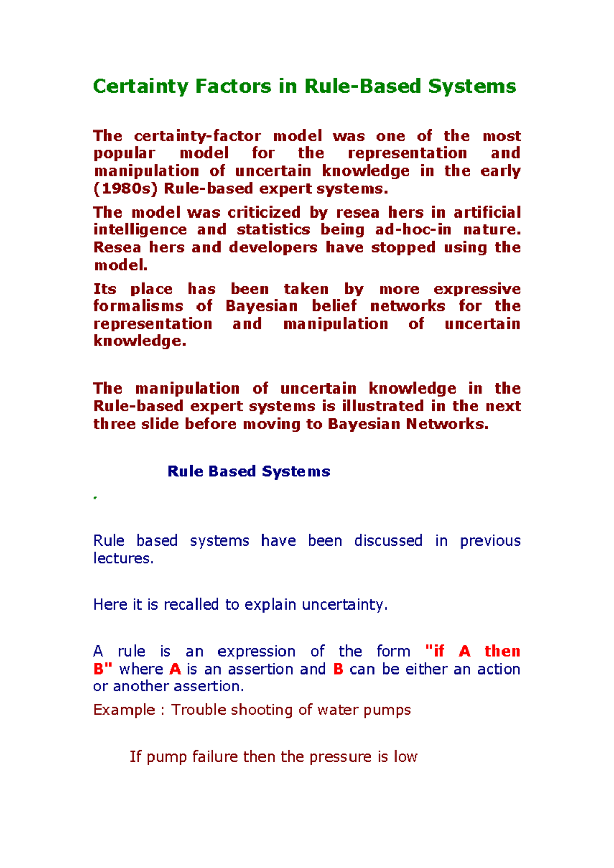 Certainty Factors in Rule-Based Systems: A Critical Overview - Studocu
