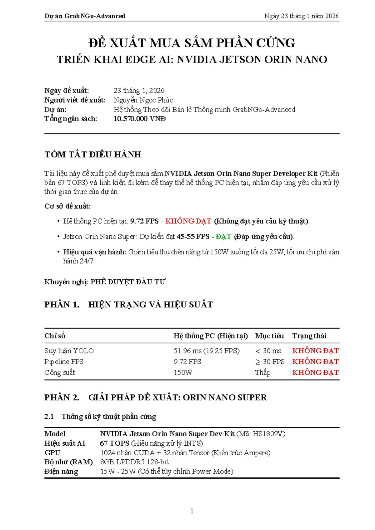 Đề Xuất Mua Sắm NVIDIA Jetson Orin Nano (Dự án 23/01/2026) - Studocu
